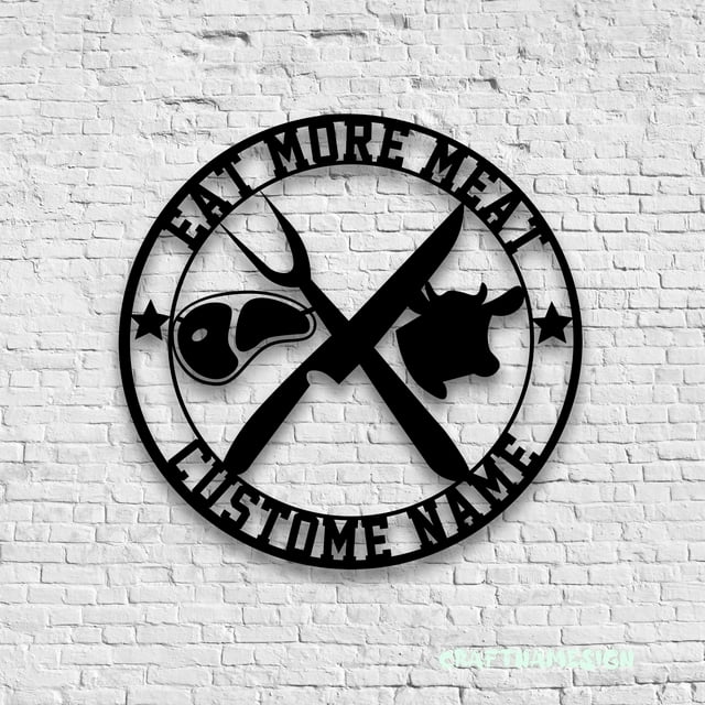 Craftnamesign Custom Beef Meat Shop Metal Wall Art LED Light ...