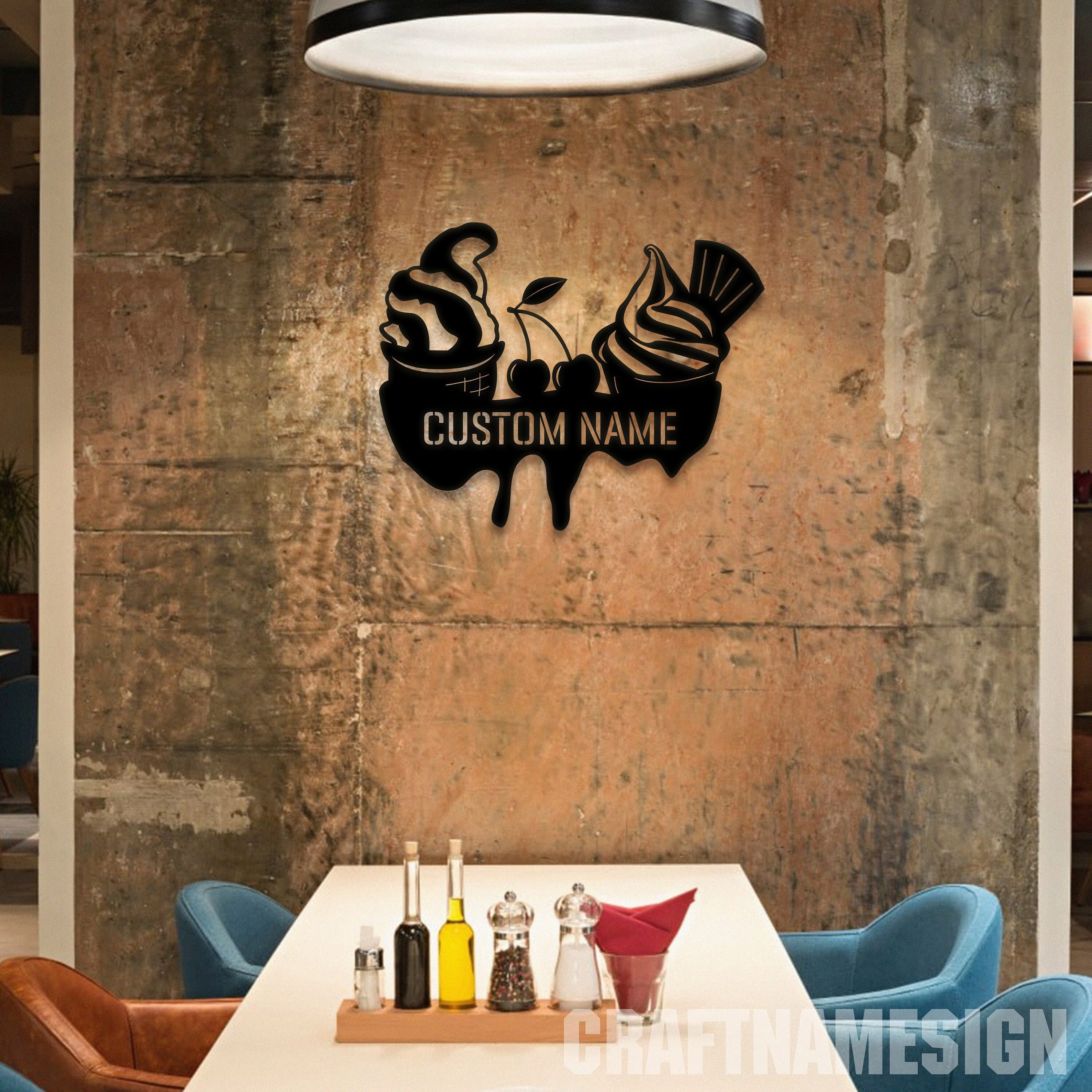 Craftnamesign Personalized Ice Cream Metal Wall Art LED Lights, Custom ...