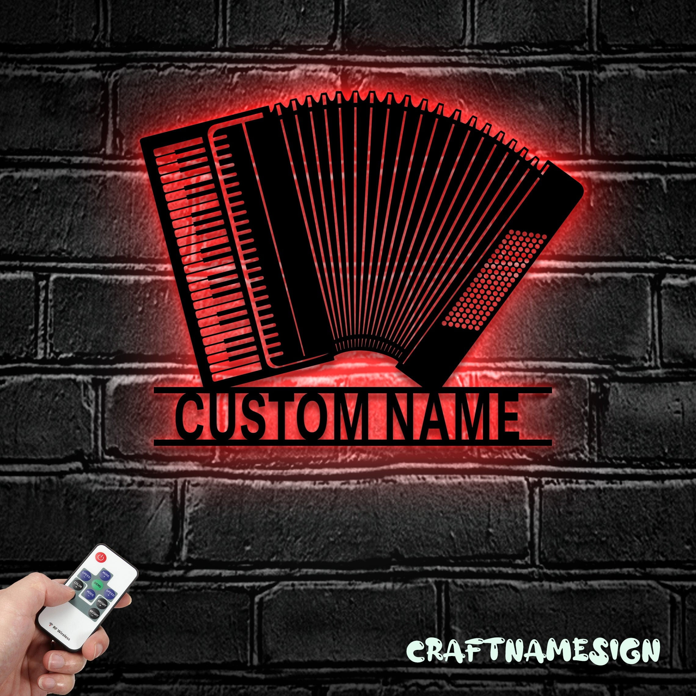 Craftnamesign Custom Accordion Instrument Metal Wall Art Led Light ...