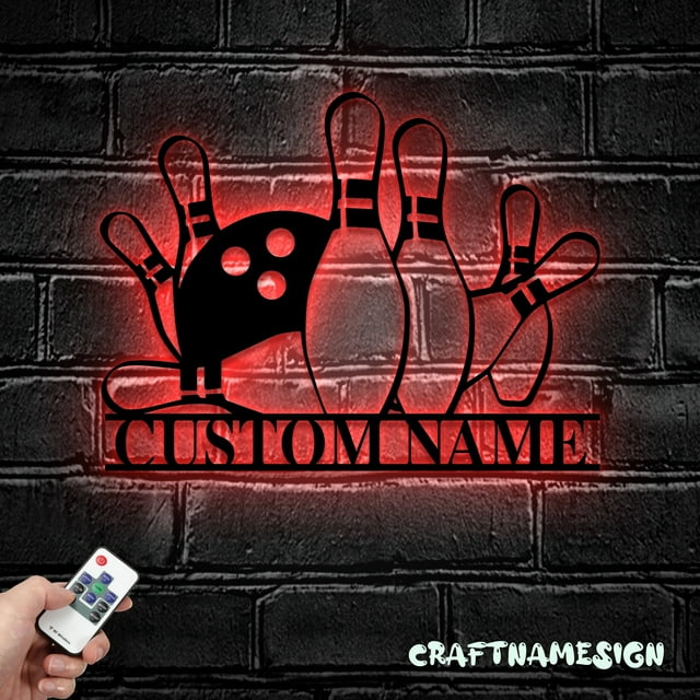 Craftnamesign Custom Bowling Metal Wall Art Led Light, Bowling Player ...