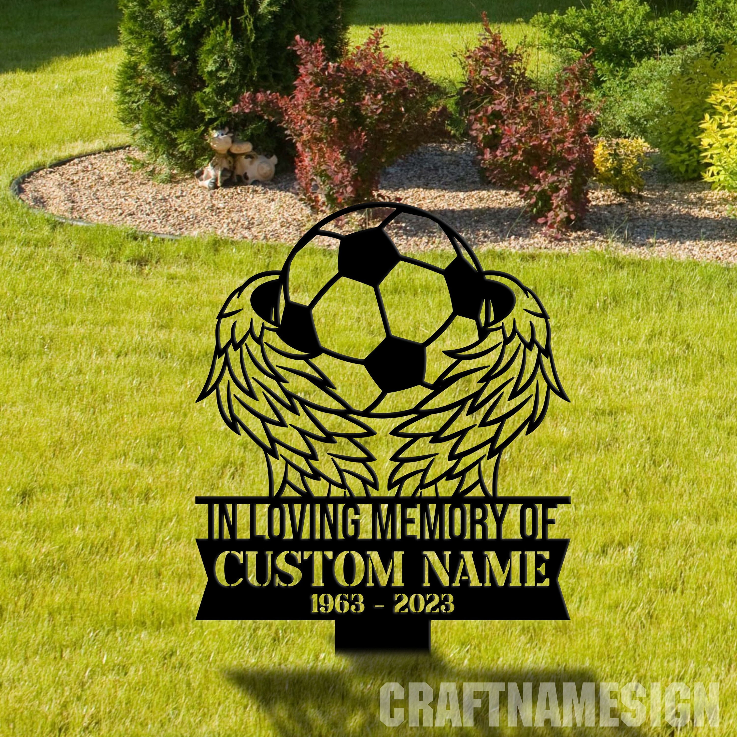 Craftnamesign Custom Soccer Memorial Yard Stake, Football Grave Marker ...