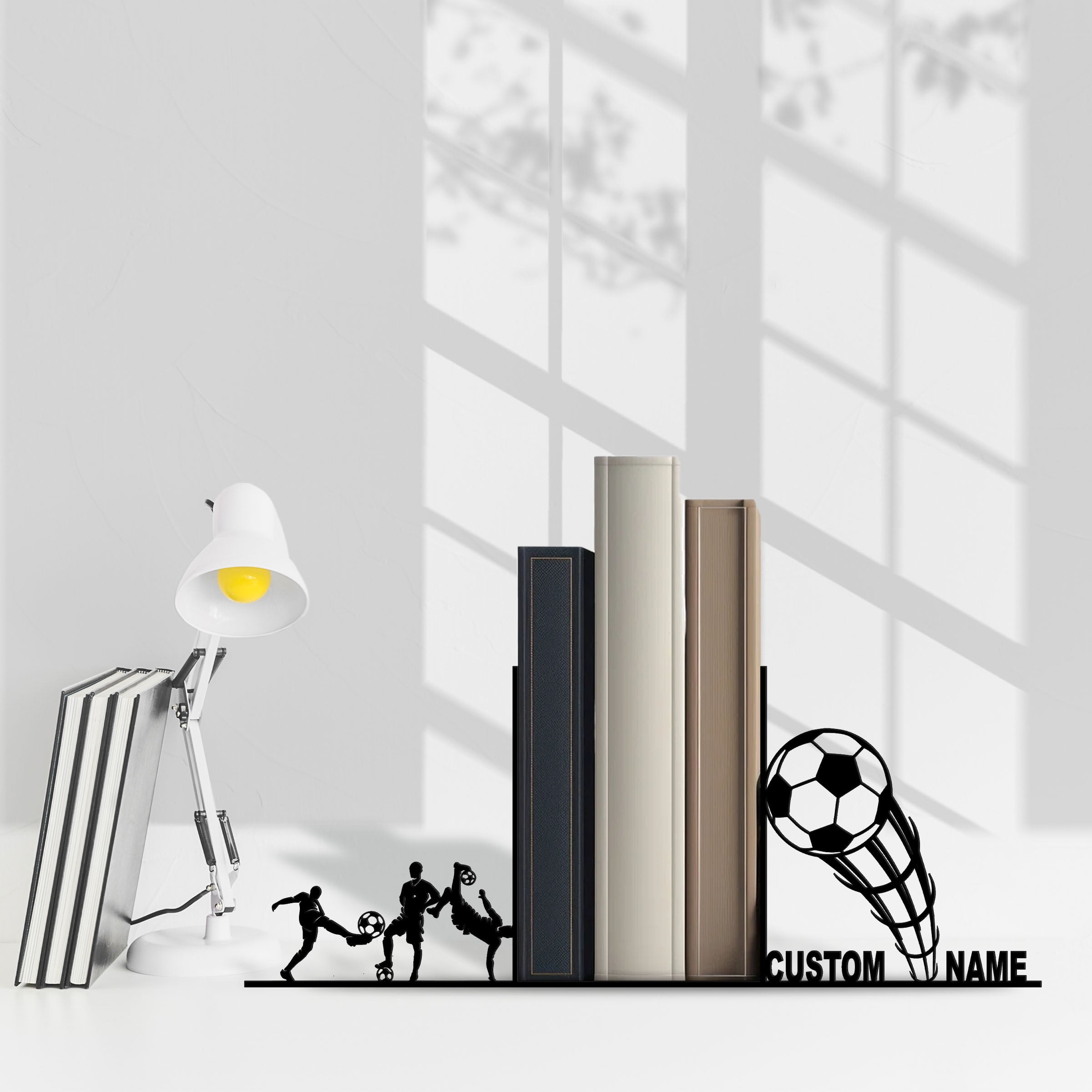 Craftnamesign Custom Soccer Metal Bookends For Shelves, Sport Football ...