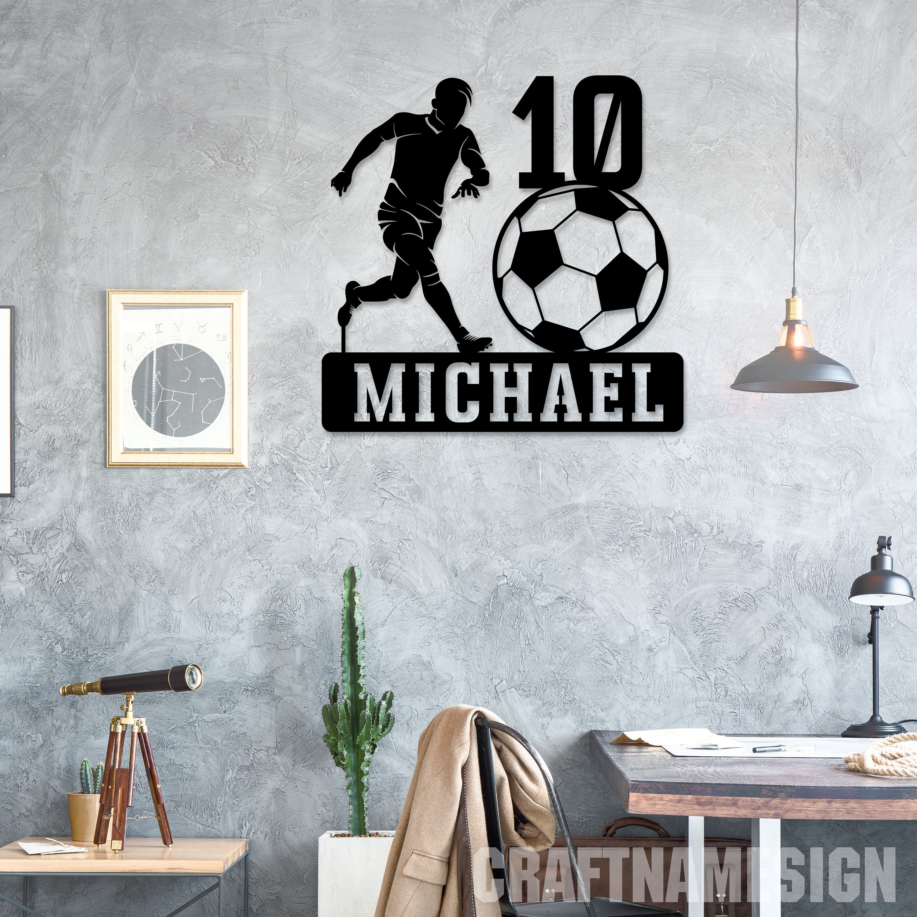 Craftnamesign Custom Soccer Player Metal Wall Art Led Light, Football ...