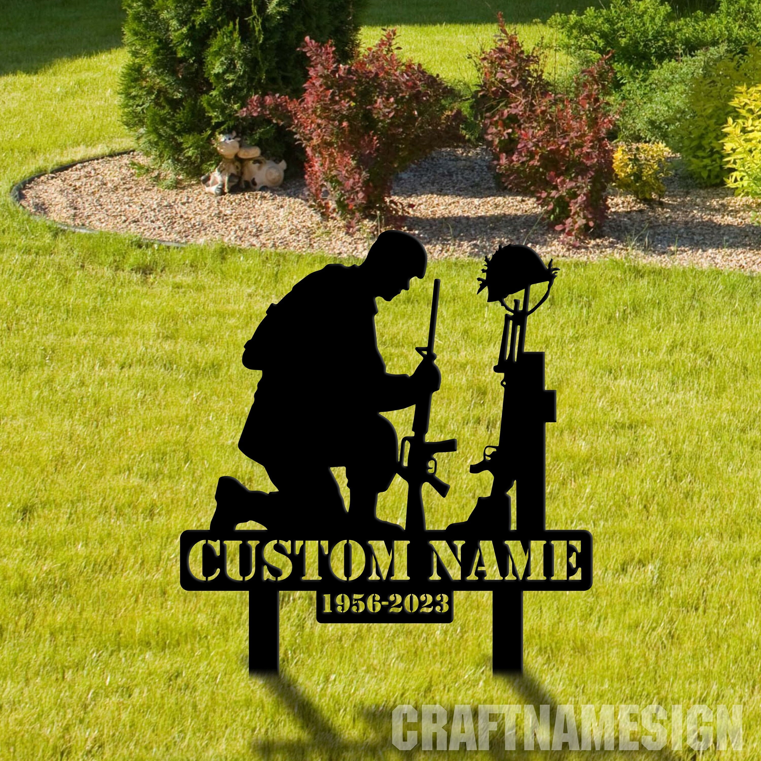 Craftnamesign Custom Soldier Memorial Metal Stake, Memorial Veteran ...