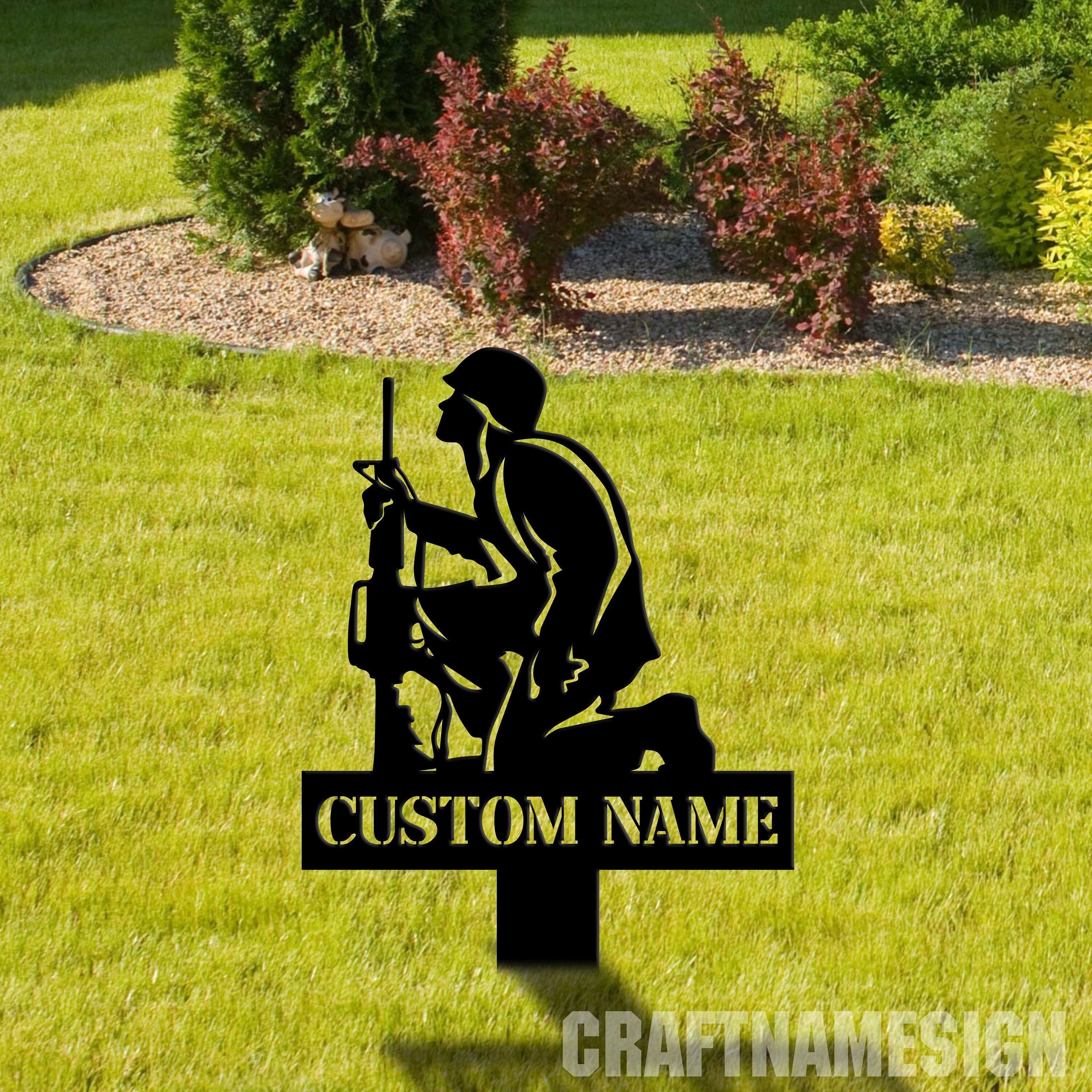 Craftnamesign Custom Soldier Memorial Metal Stake, Veteran Sympathy ...
