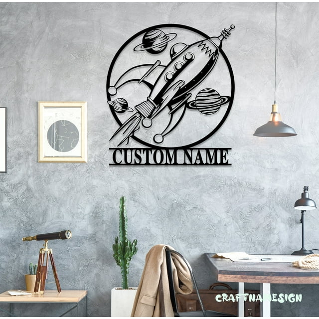 Craftnamesign Custom Spaceship Metal Wall Art LED Light, Rocket Sign ...