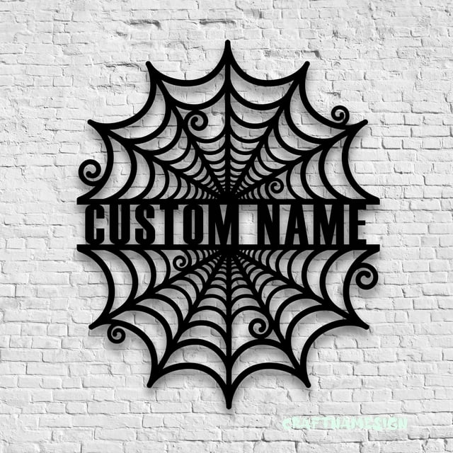 Craftnamesign Custom Spider Web Metal Sign LED Light, Spider Web Name ...