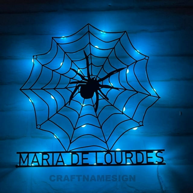 Craftnamesign Custom Spider Web Metal Wall Art Led Light, Spider Web ...