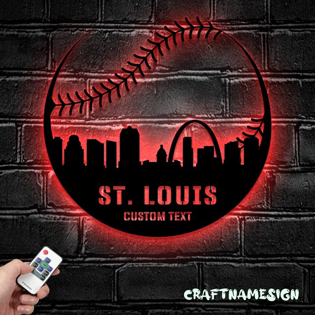 Craftnamesign Custom St. Louis Skyline Baseball Metal Wall Art LED ...