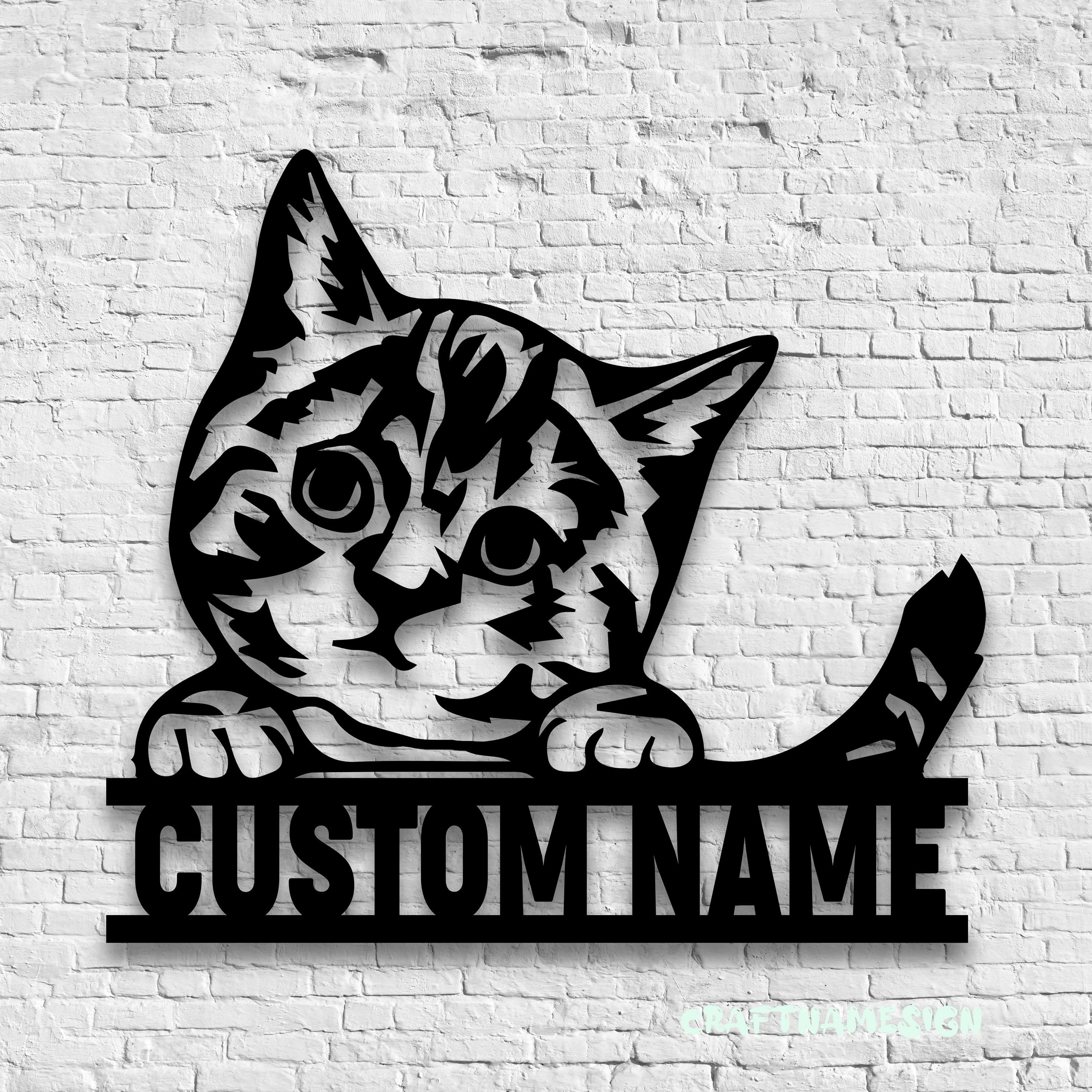 Craftnamesign Custom Cute Cat Metal Wall Art LED Light, Cute Kitten ...