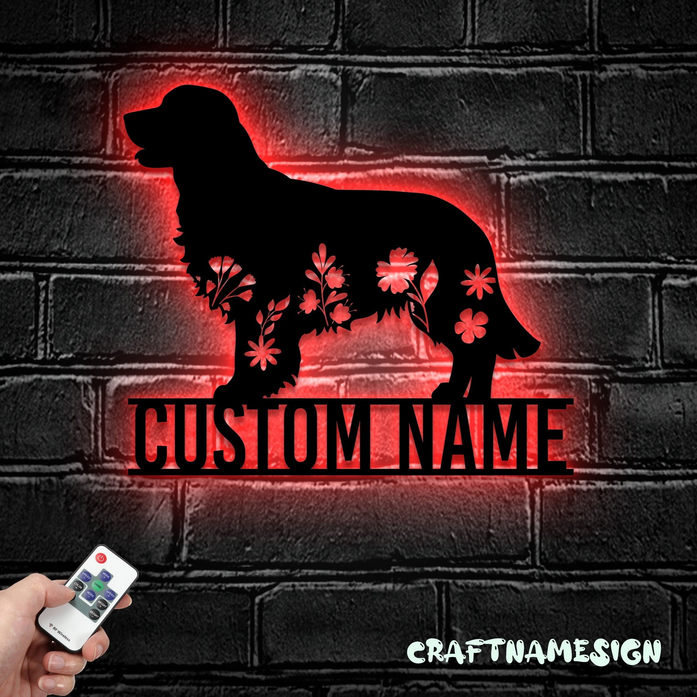 Craftnamesign Custom FLoral Golden Retriever Metal Wall Art LED Light ...