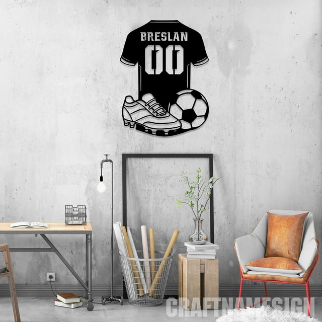 Craftnamesign Personalized Soccer Player Metal Wall Art Led Light ...