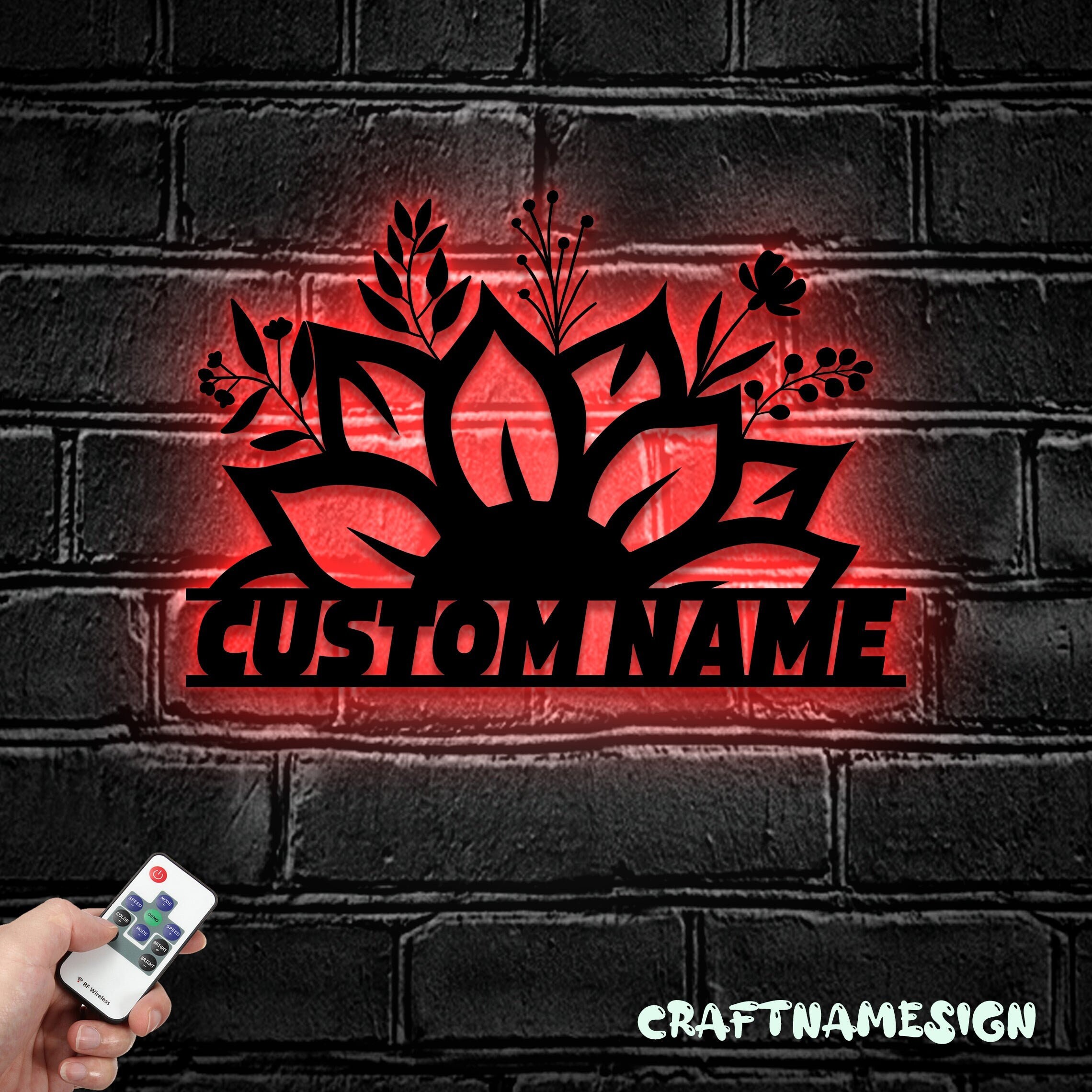 Craftnamesign Custom Sunflower Monogram Metal Wall Art LED Light ...
