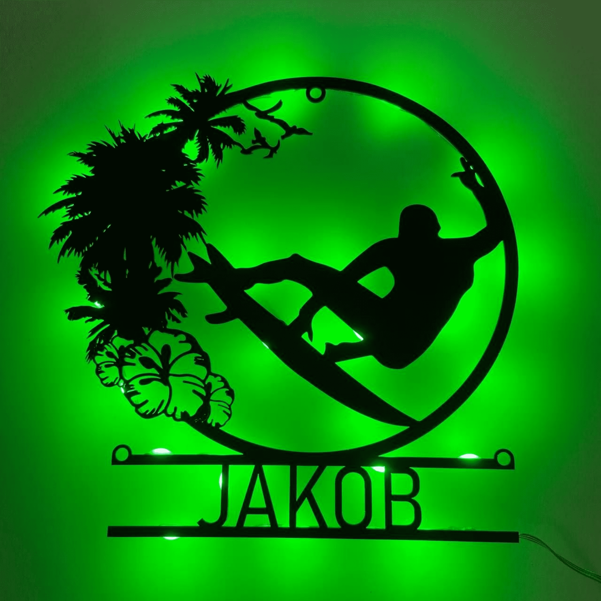 Craftnamesign Custom Surfing Metal Wall Art LED Light, Surfer Riding ...