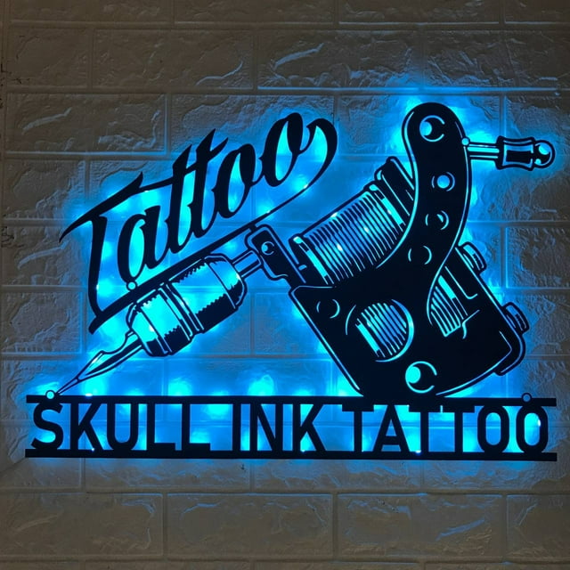 Craftnamesign Custom Tattoo Artist Metal Wall Art LED Light, Ink Studio ...