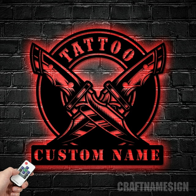 Craftnamesign Custom Tattoo Artist Metal Wall Art LED Light ...
