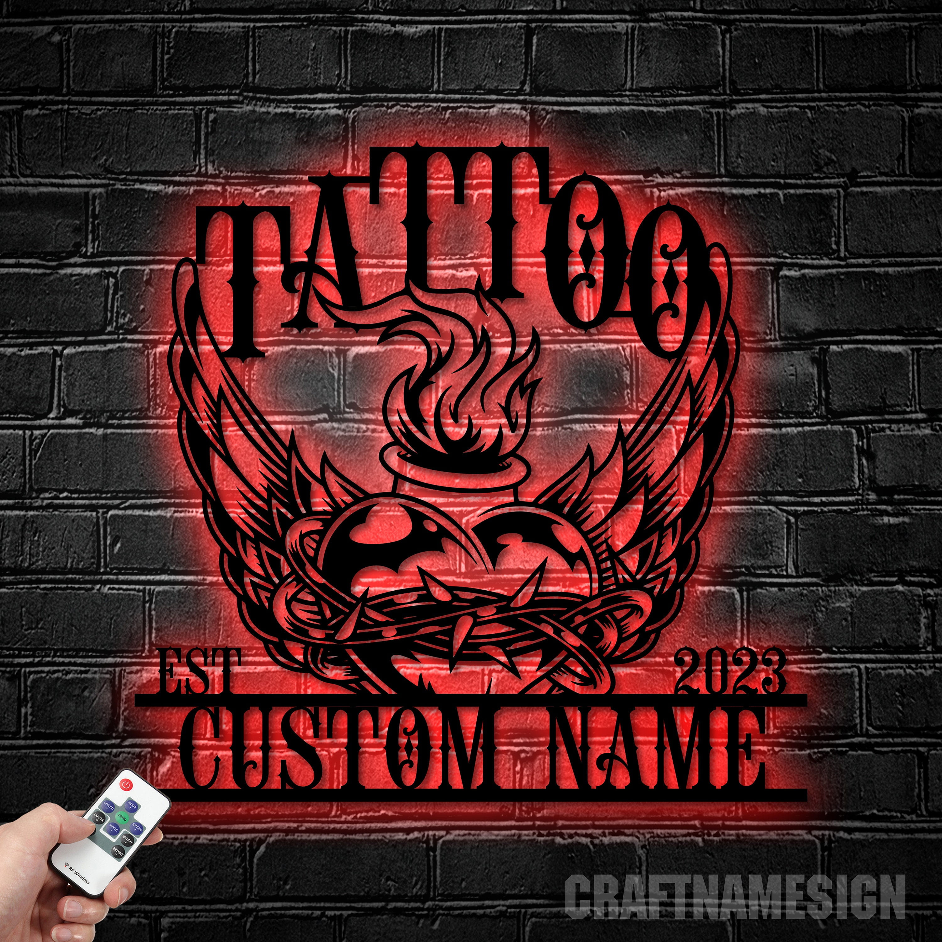 Craftnamesign Custom Tattoo Artist Metal Wall Art LED Light ...