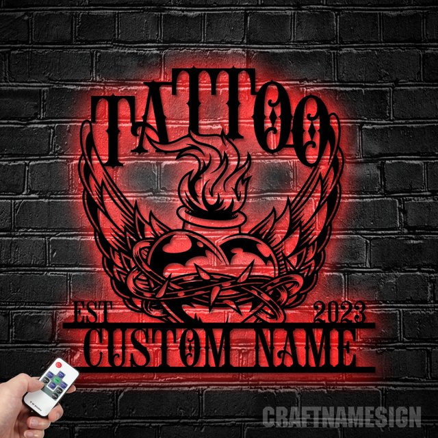 Craftnamesign Custom Tattoo Artist Metal Wall Art LED Light ...