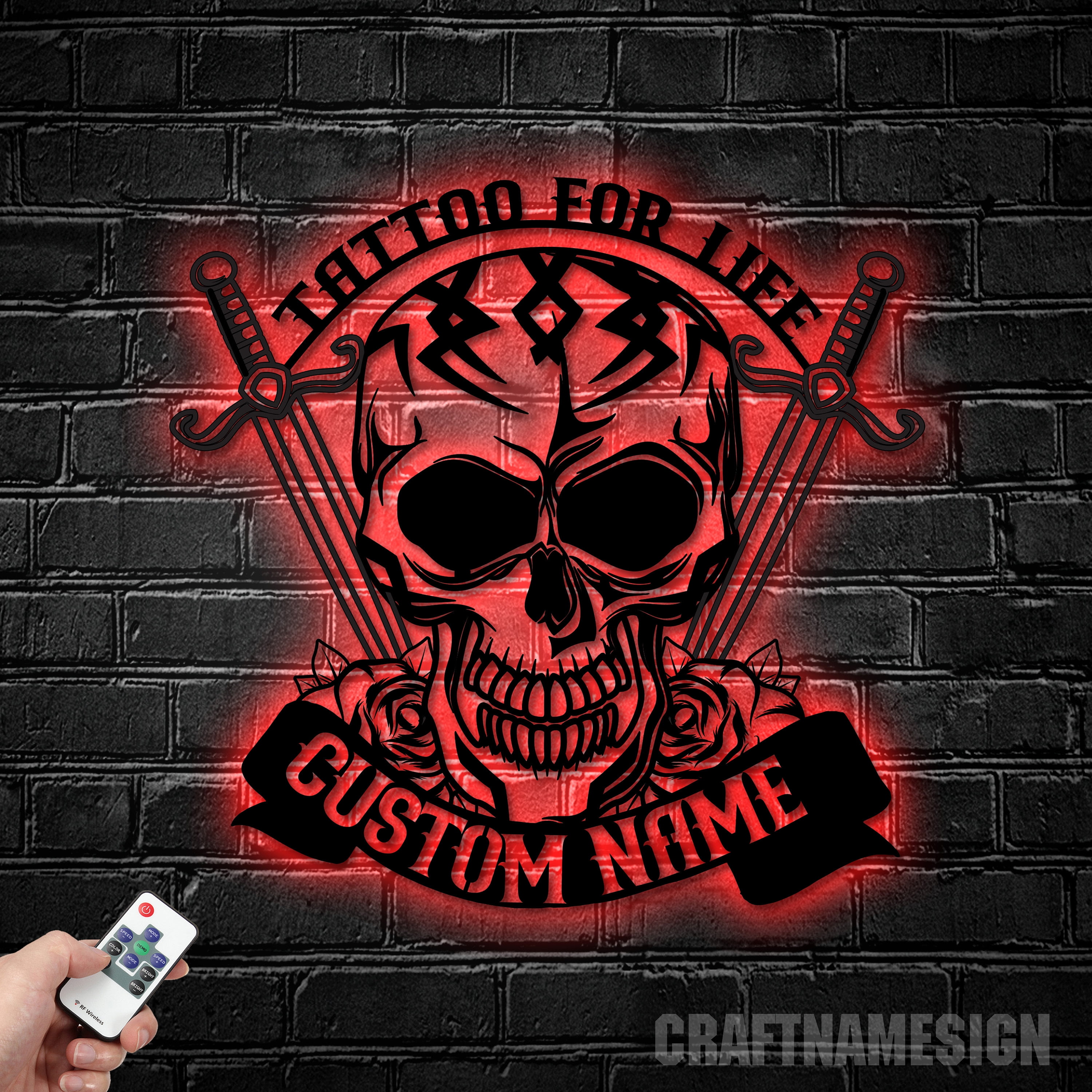 Craftnamesign Custom Tattoo Artist Metal Wall Art LED Light, Tattoo ...