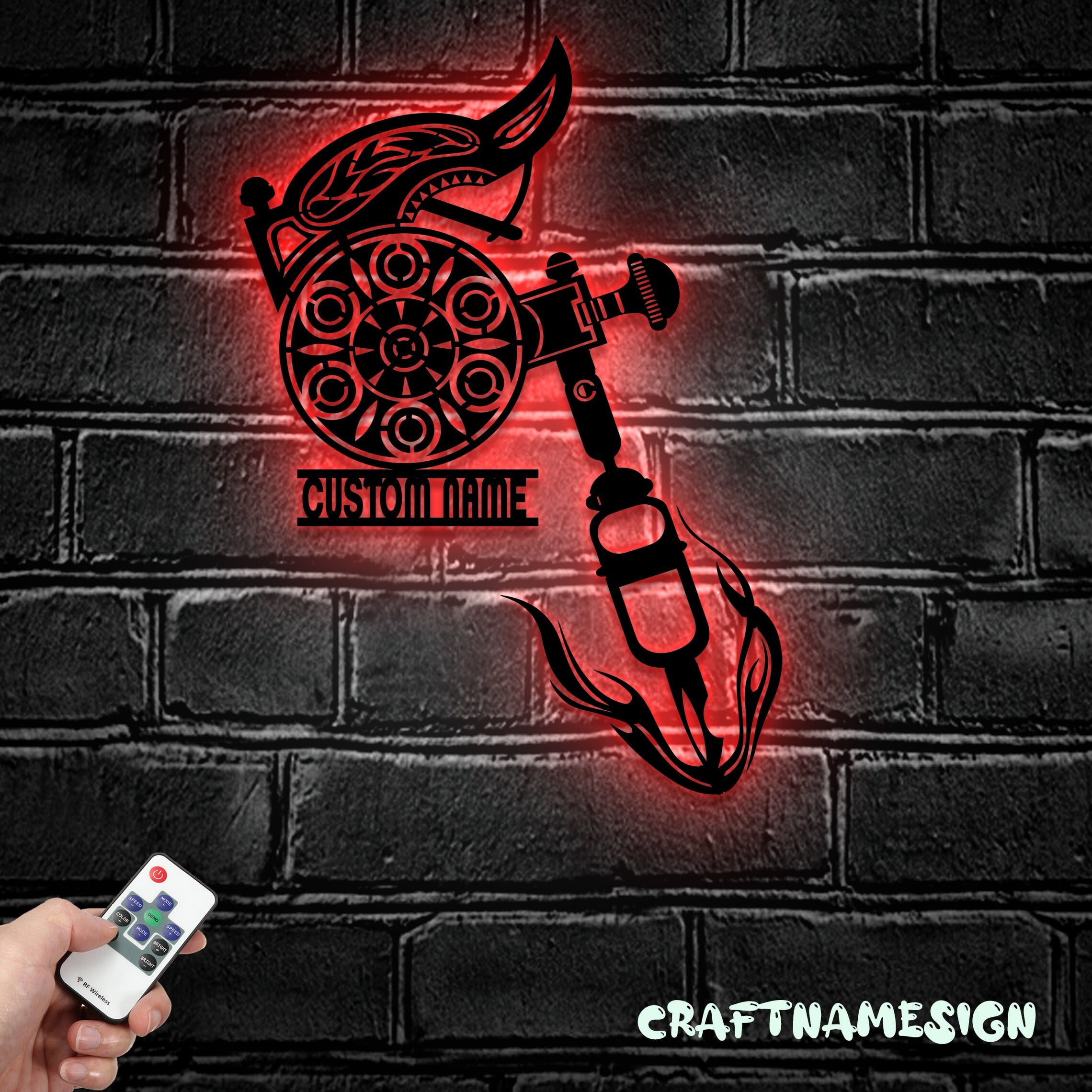 Craftnamesign Custom Tattoo Machine Metal Wall Art LED Light, Tattoo ...