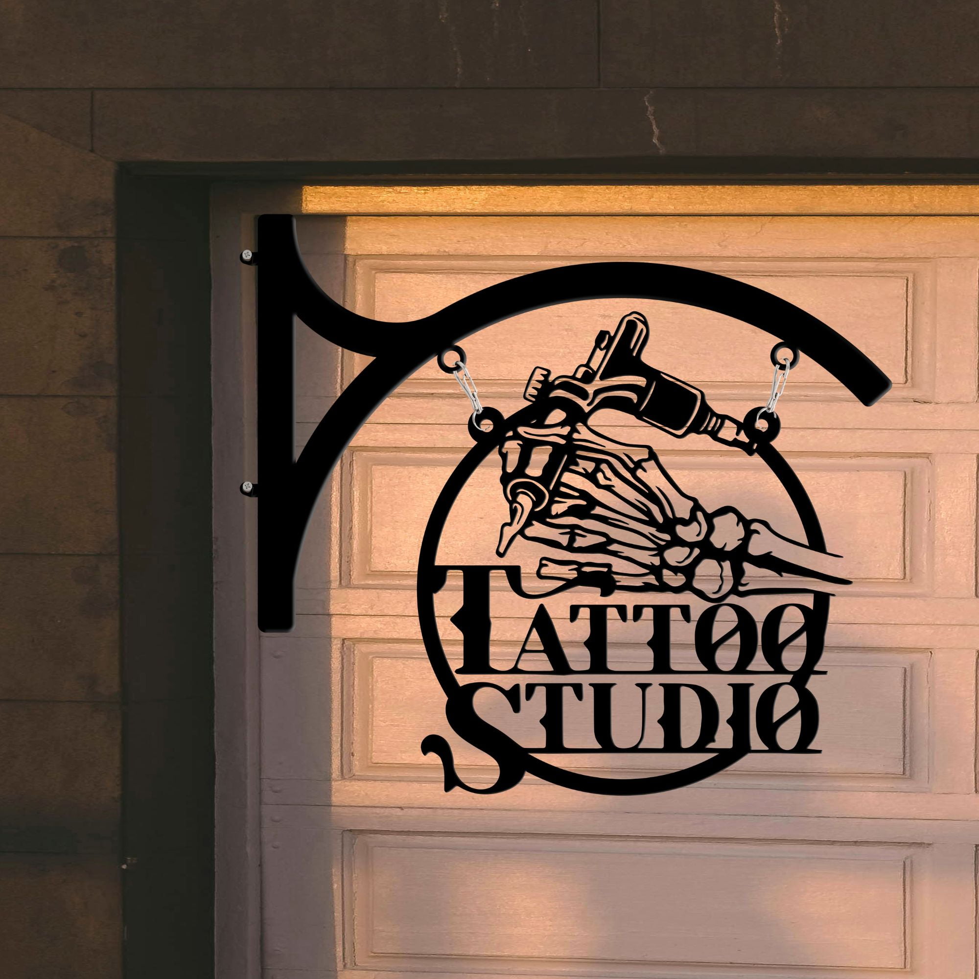 Craftnamesign Custom Tattoo Studio Metal Hanging Sign, Skull Tattoo ...