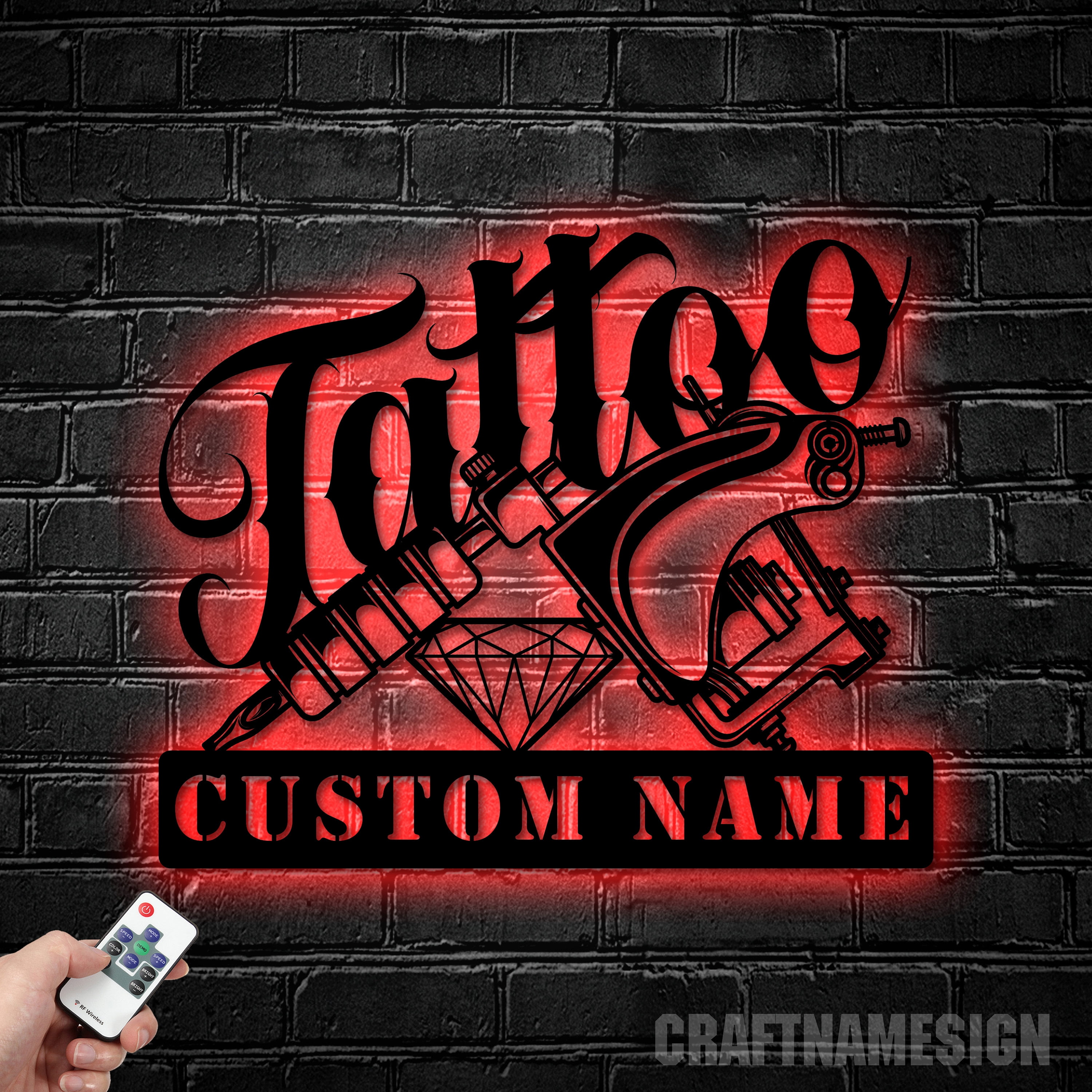Craftnamesign Custom Tattoo Studio Metal Wall Art LED Light ...