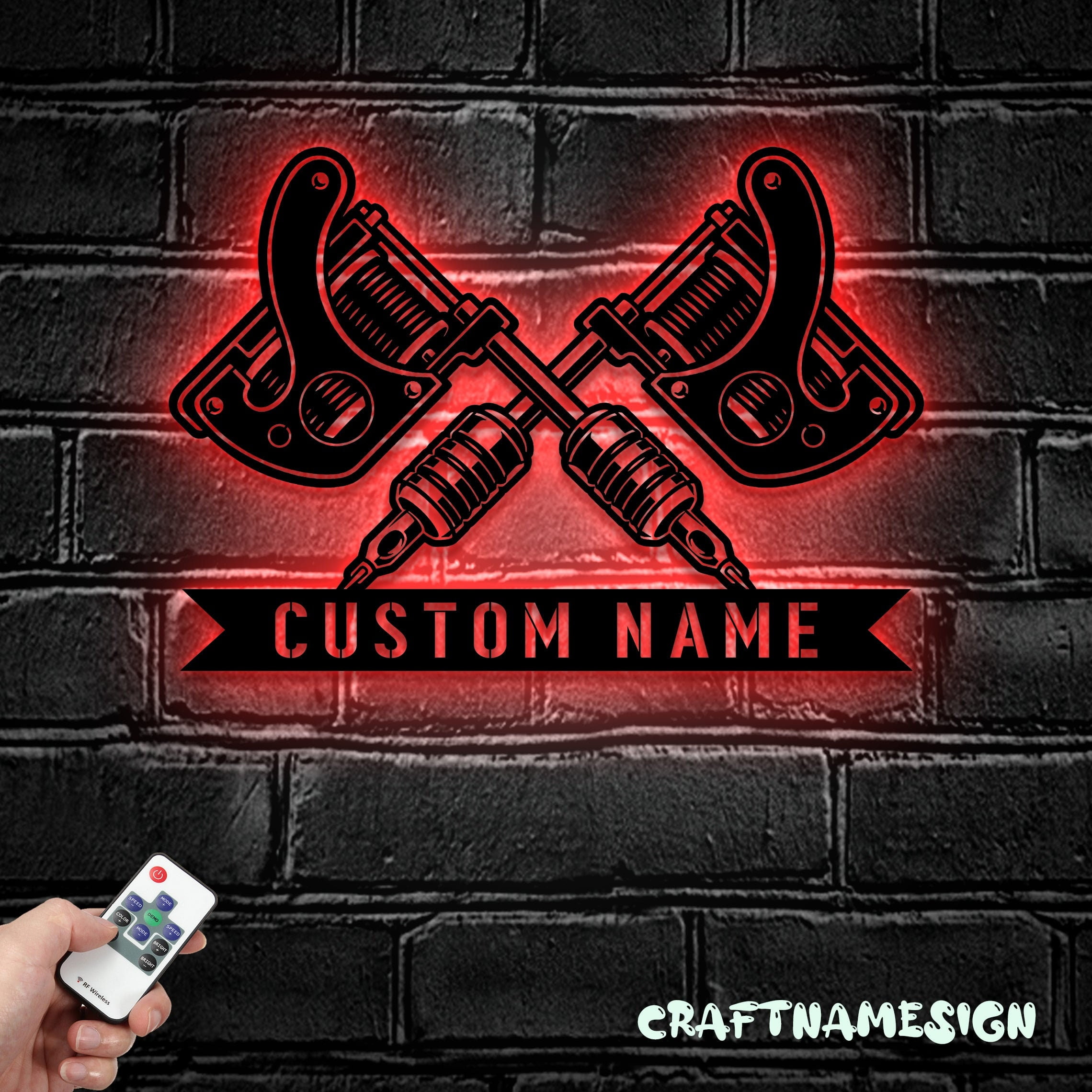 Craftnamesign Custom Tattoo Studio Metal Wall Art LED Light, Tattoo ...