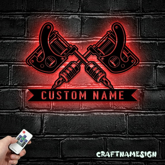 Craftnamesign Custom Tattoo Studio Metal Wall Art LED Light, Tattoo ...
