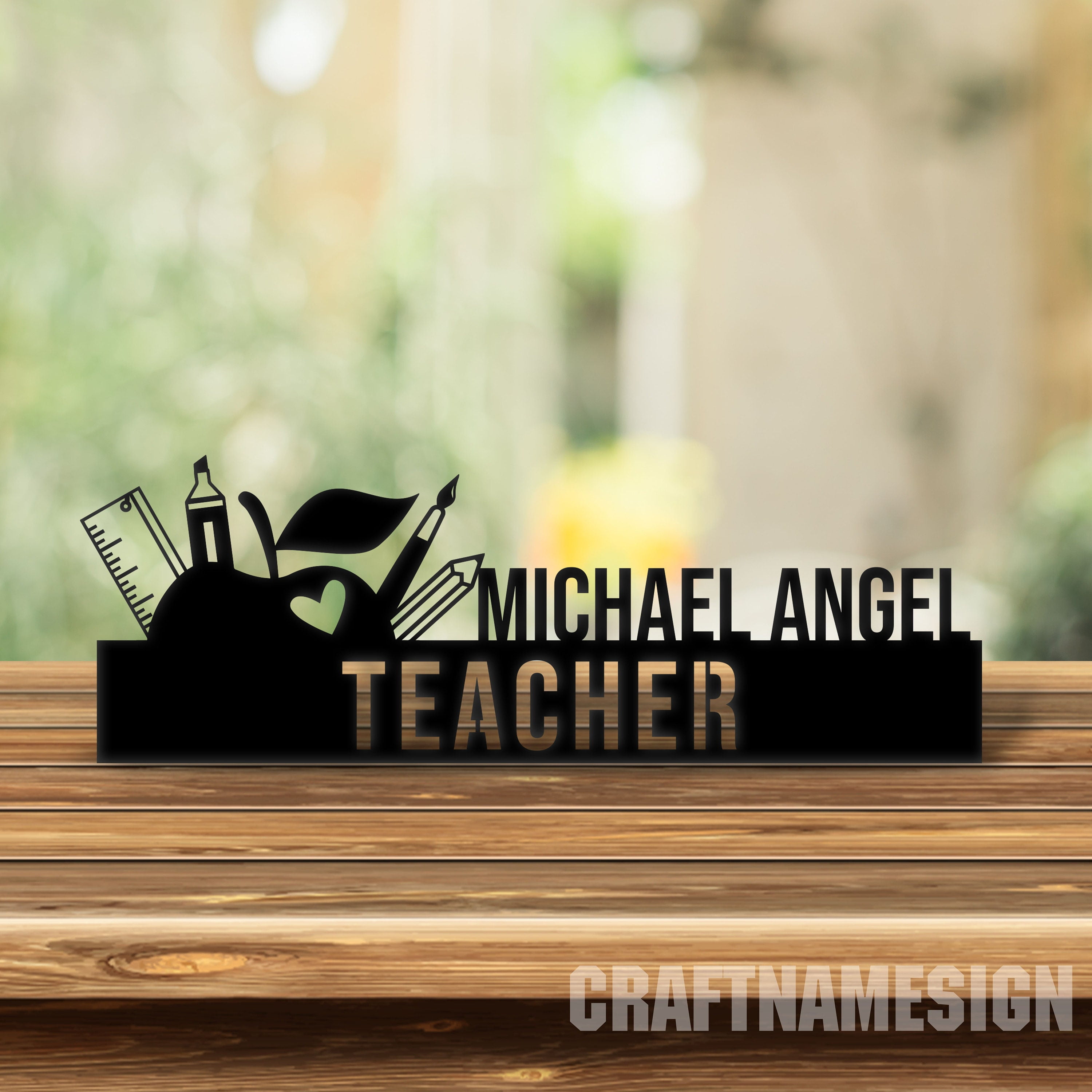 Craftnamesign Custom Teacher Wooden Desk Name Plate, Teachers Metal ...