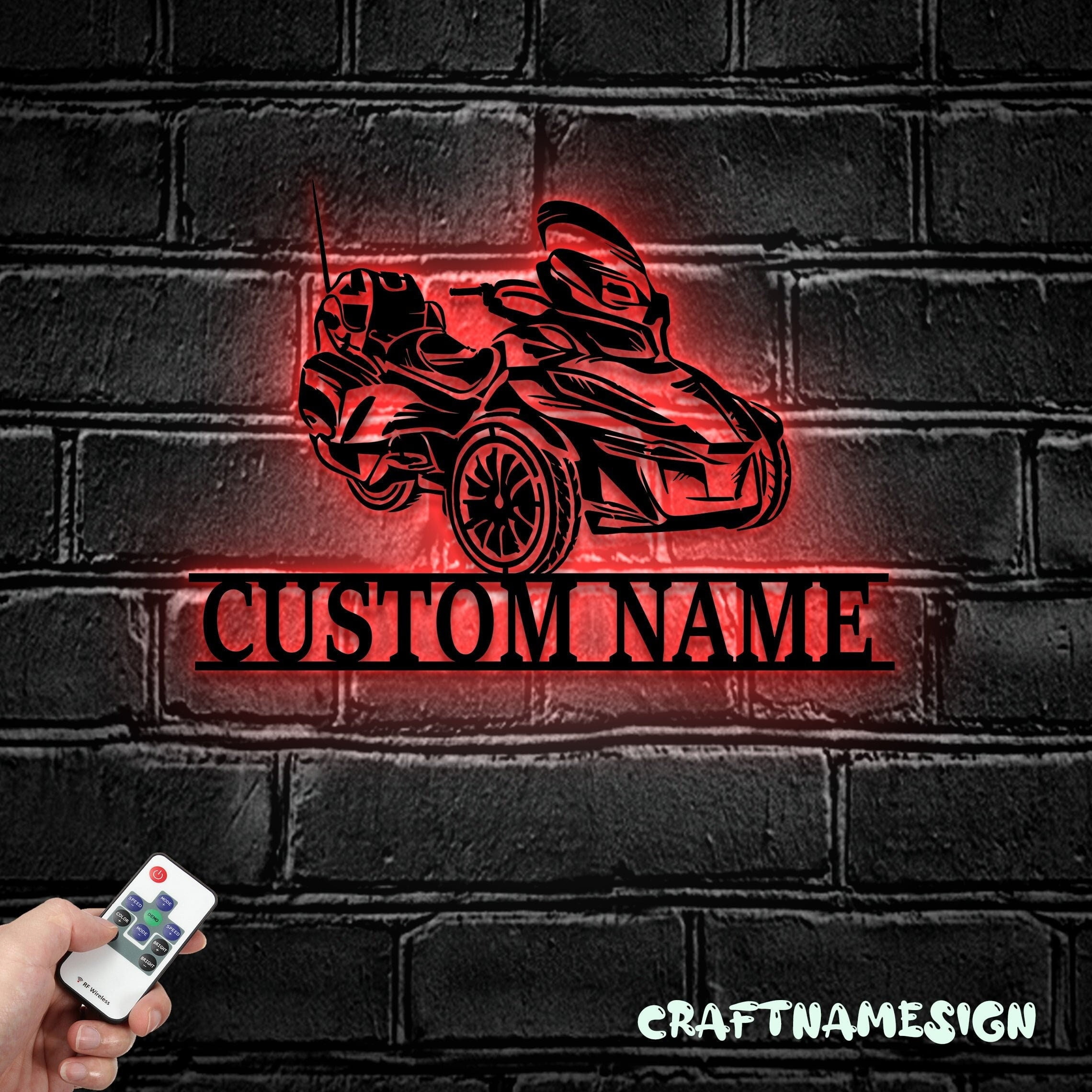 Craftnamesign Custom Three Wheel Motorcycle Metal Wall Art LED Light ...