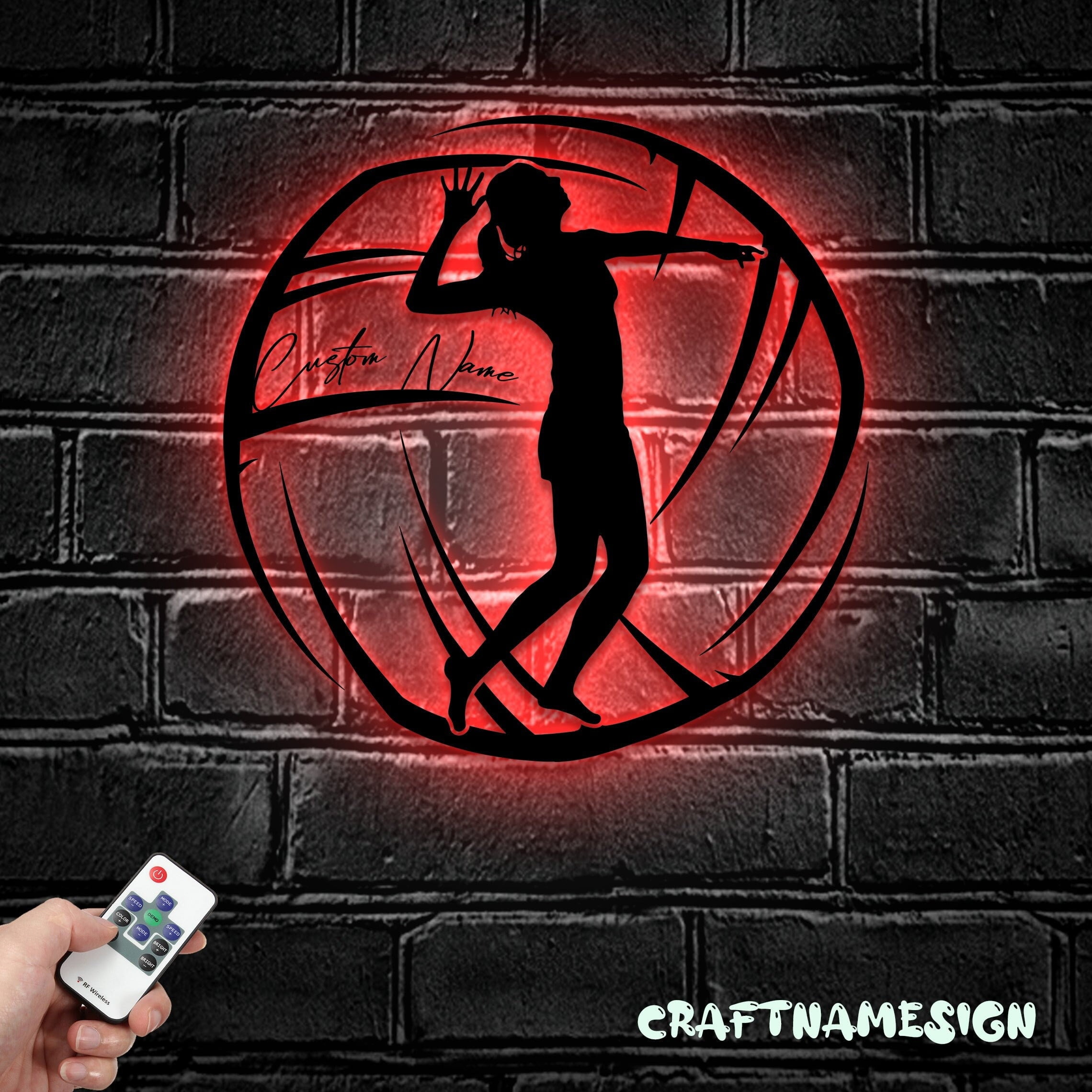 Craftnamesign Custom Girl Volleyball Metal Wall Art LED Light, Custom ...