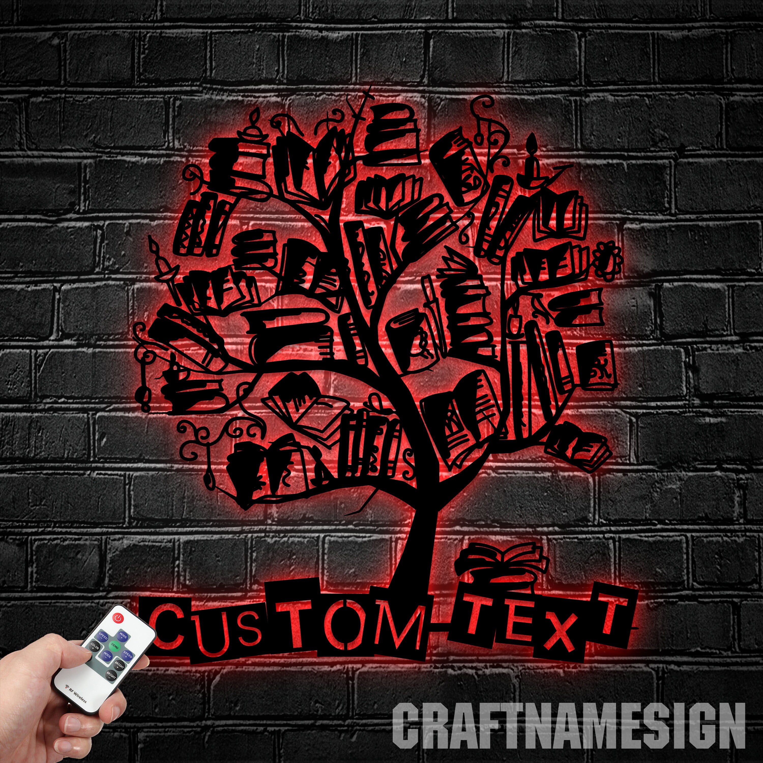 Craftnamesign Custom Tree Book Metal Sign LED Light, Book Lover Sign ...