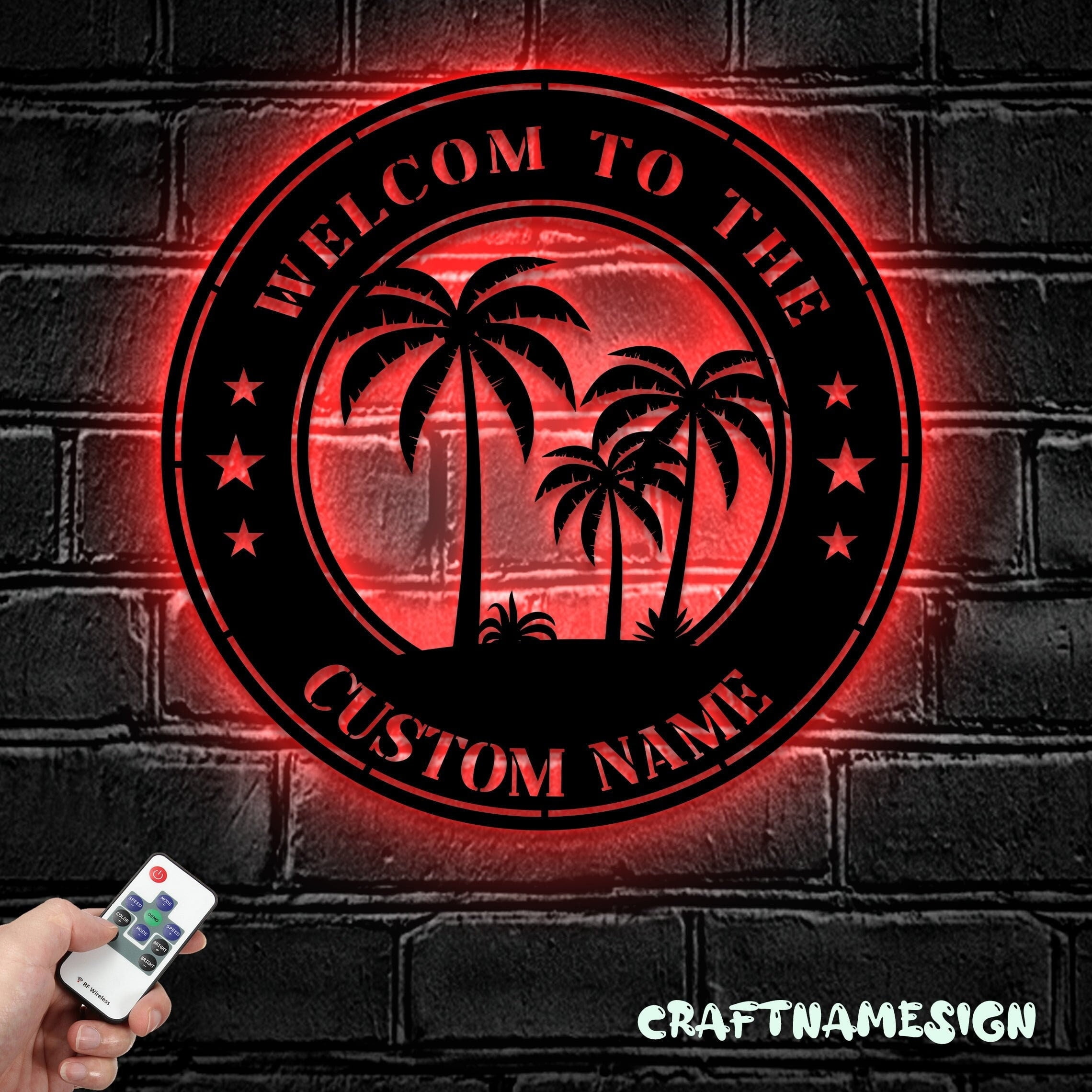 Craftnamesign Custom Tropical Patio Backyard Metal Wall Art LED Light ...