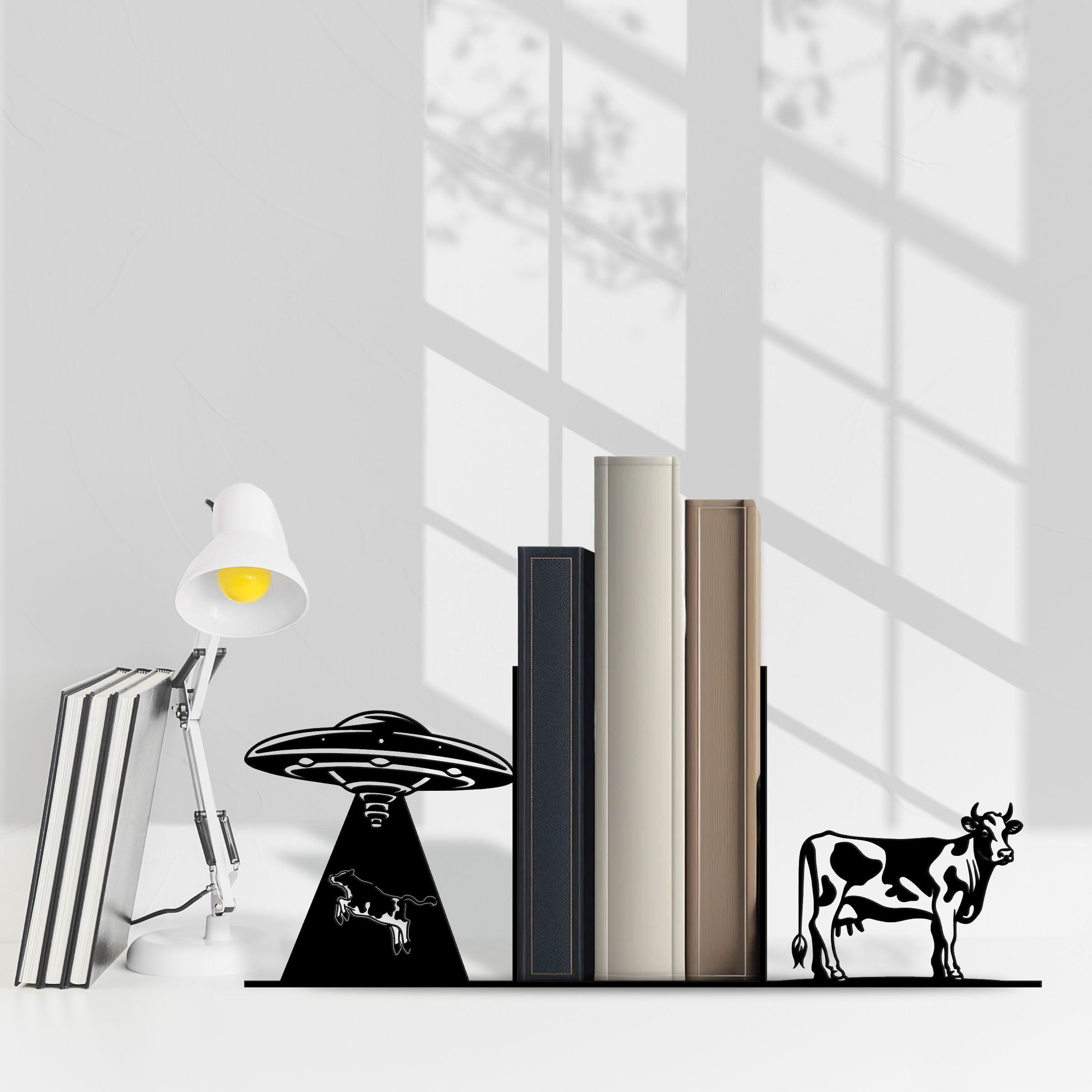 Craftnamesign Custom UFO Cow Metal Bookends for Shelves, Cow Book Shelf ...