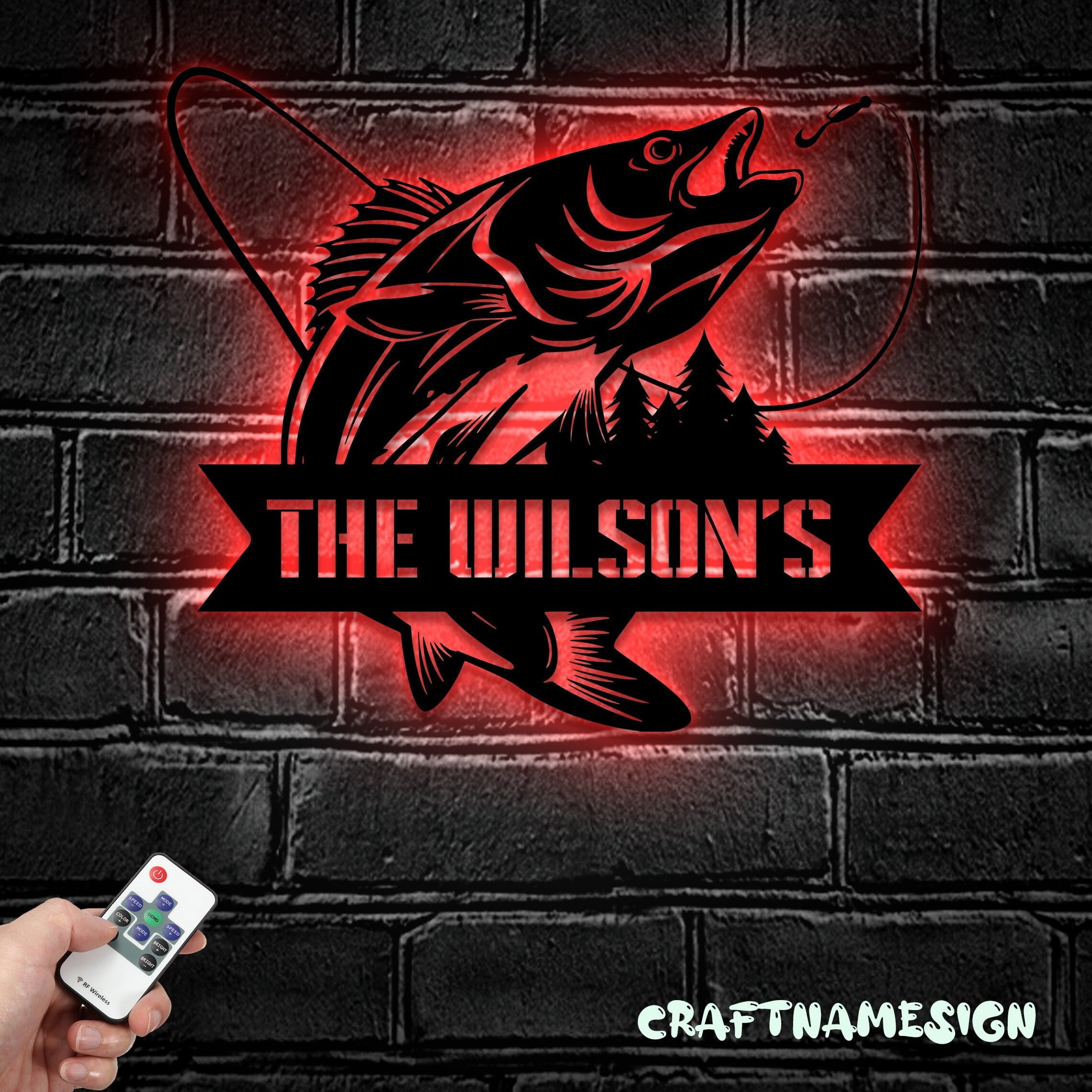 Craftnamesign Custom Walleye Fishing Metal Wall Art LED Light ...