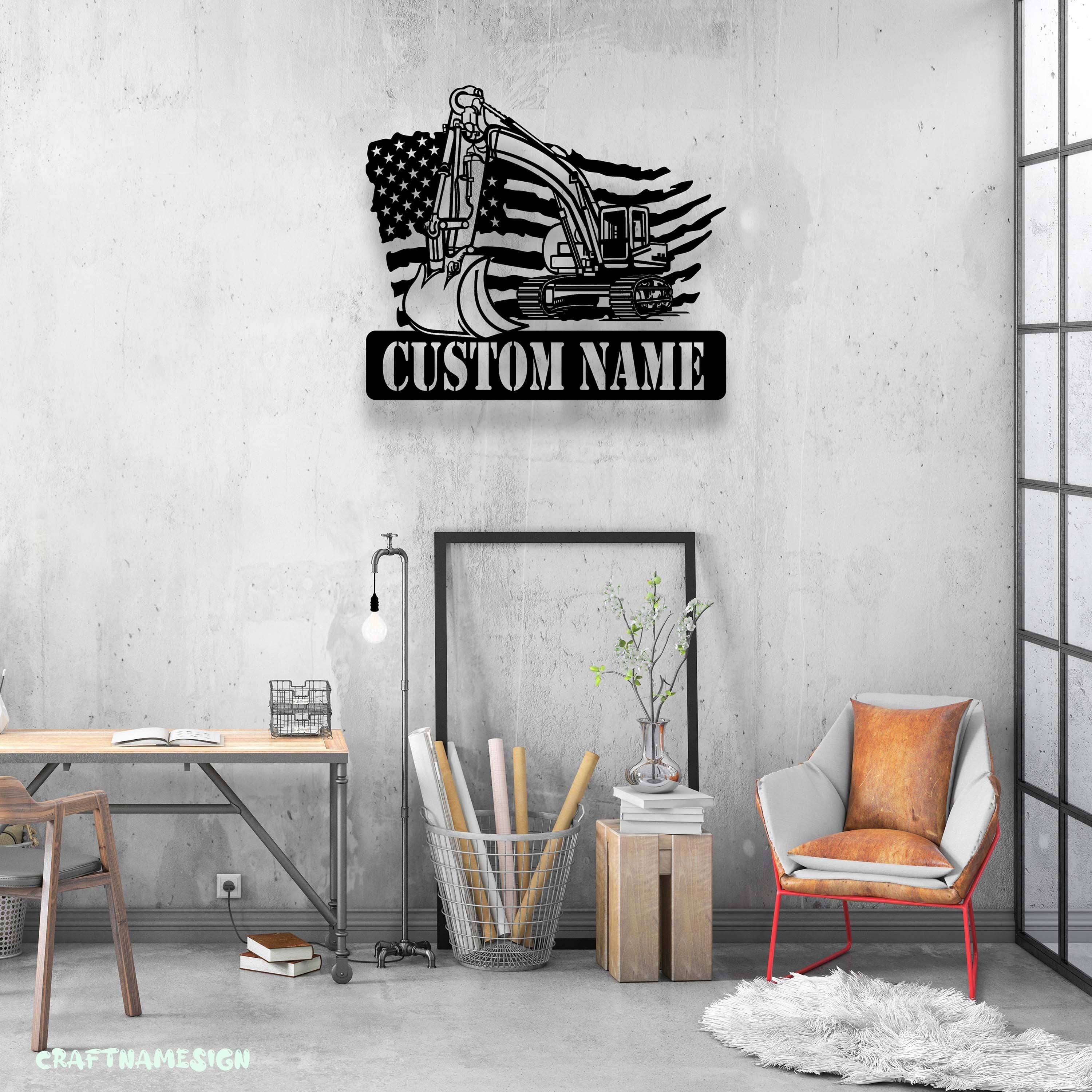 Craftnamesign Custom US Excavator Metal Wall Art LED Light, Custom ...