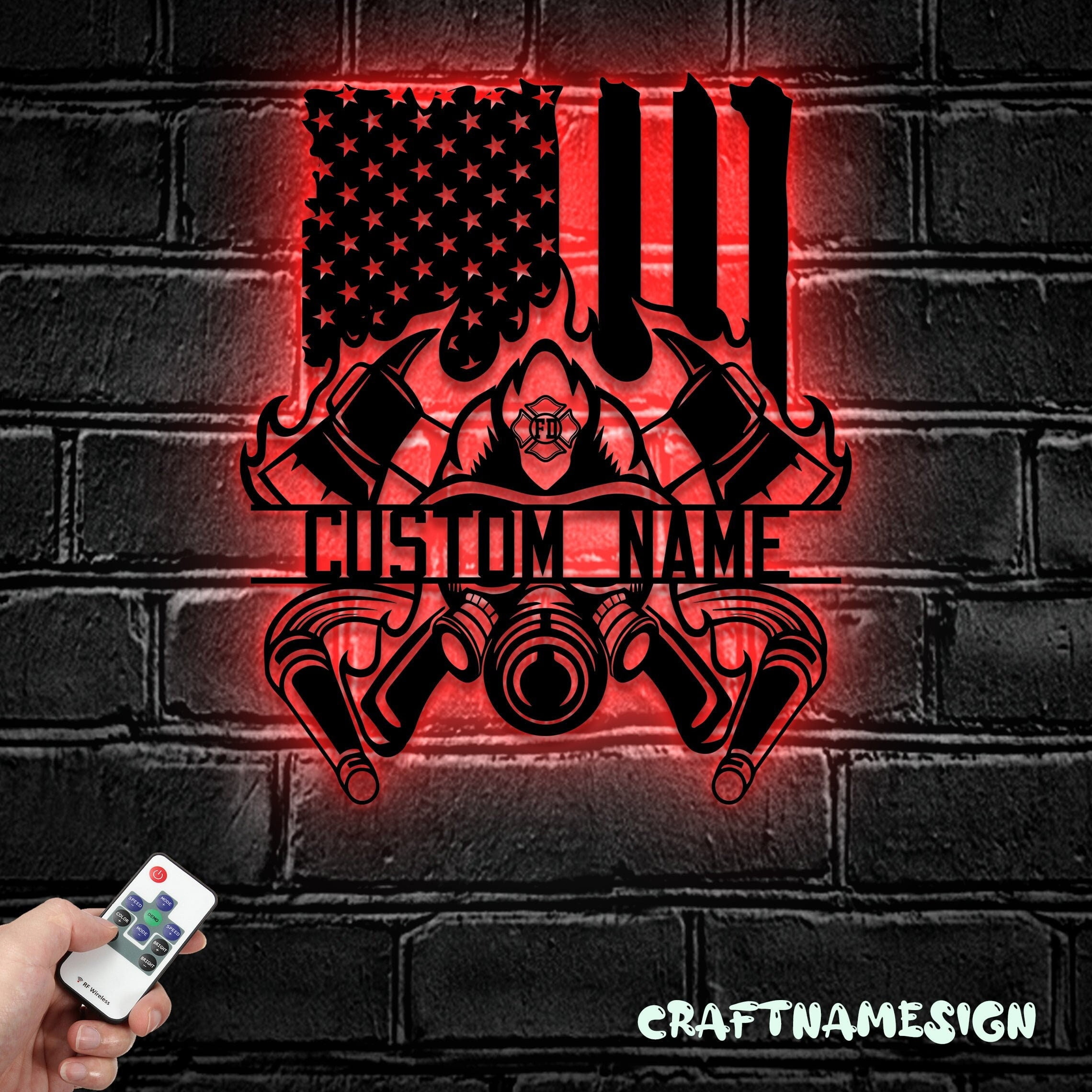 Craftnamesign Custom US Firefighter Metal Wall Art LED Light, Custom FD ...