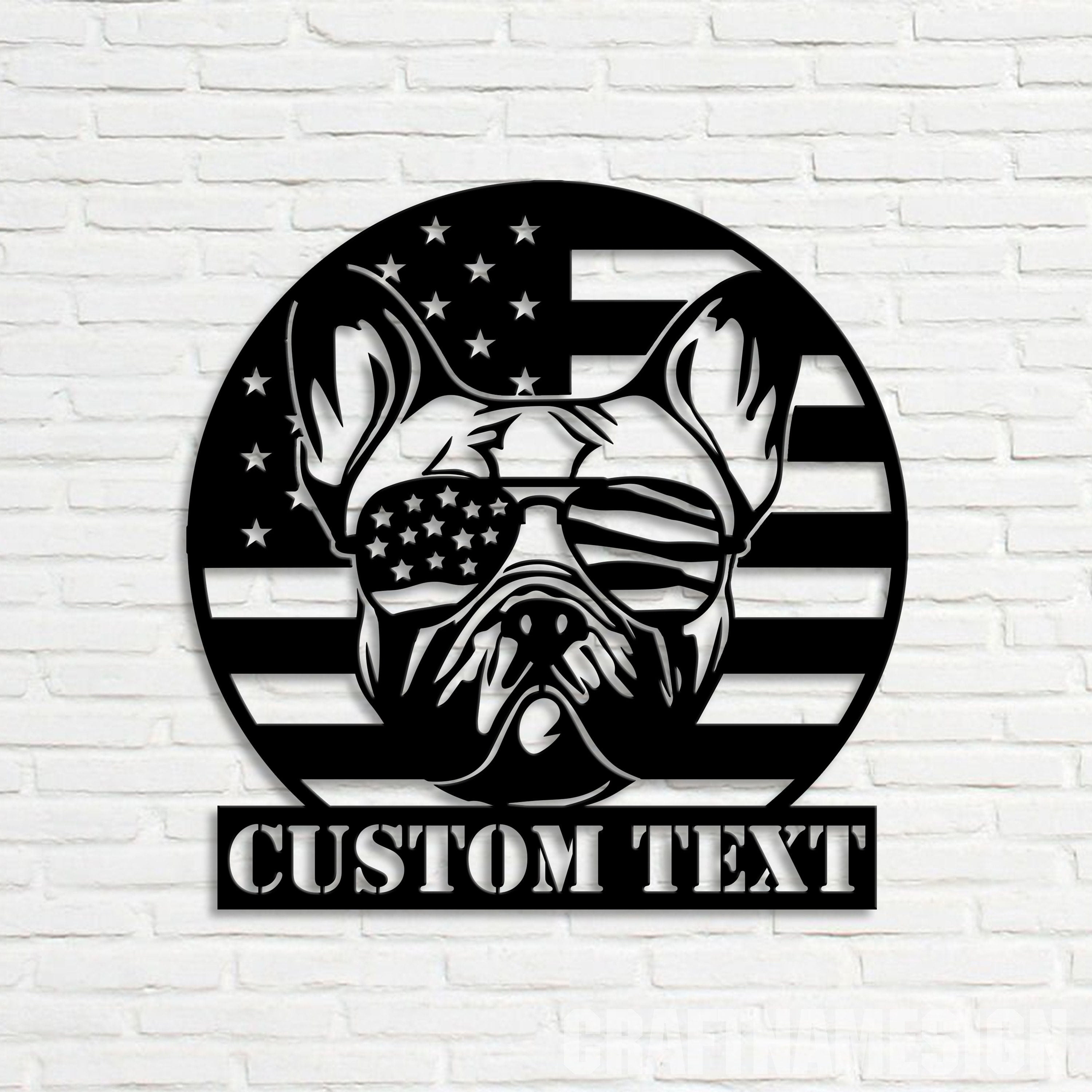 Craftnamesign Custom US Flag BullDog Metal Wall Art LED Light, BullDog ...