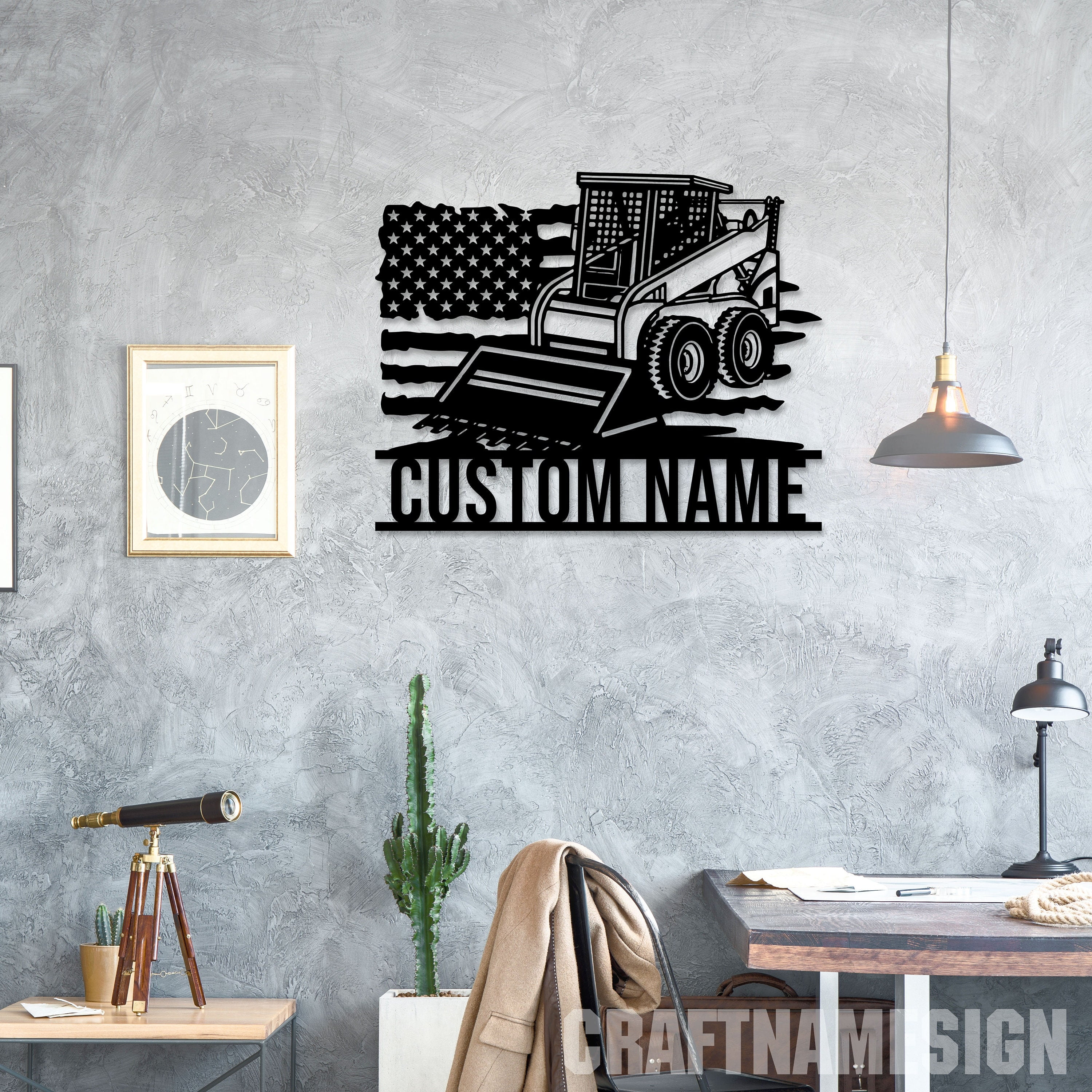 Craftnamesign Custom US Flag Bulldozers Metal Wall Art LED Light ...