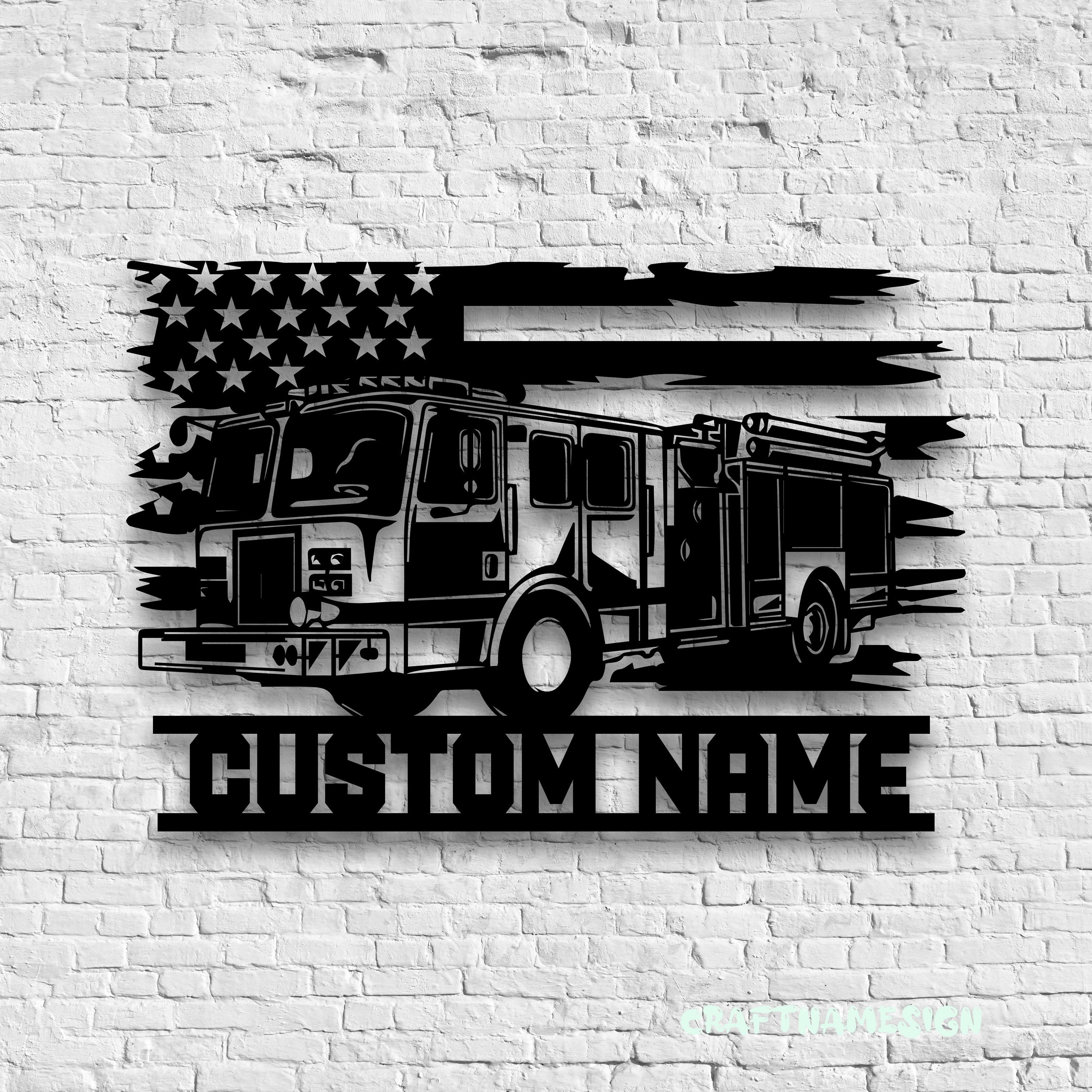 Craftnamesign Custom US Flag Engine Fire Truck Metal Wall Art LED Light ...