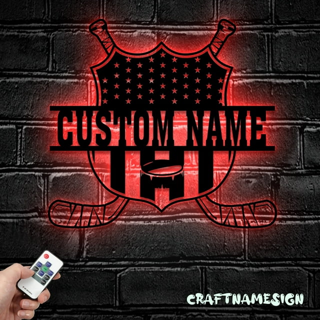 Craftnamesign Custom US Flag Ice Hockey Metal Wall Art LED Light ...