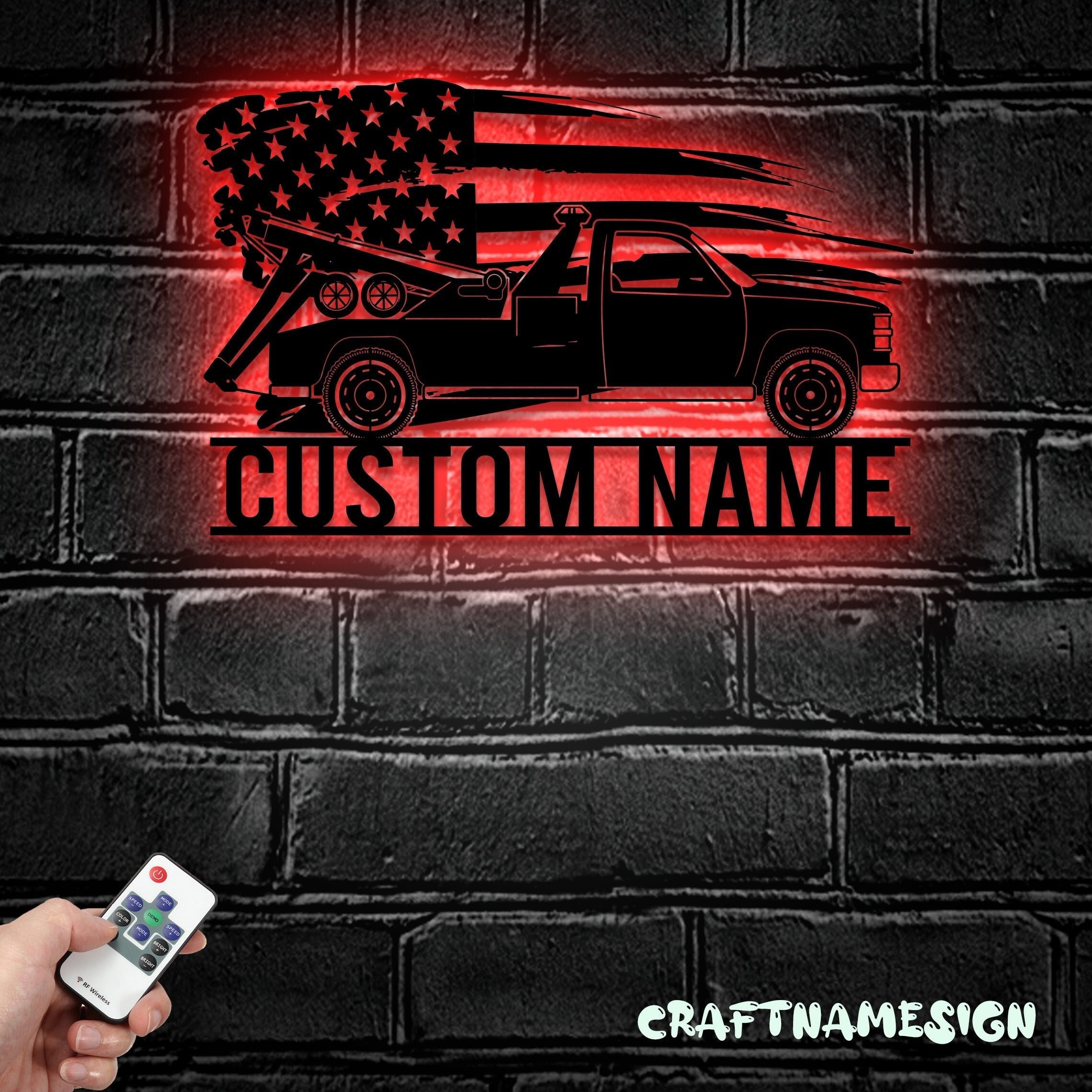 Craftnamesign Custom US Flag Rotator Tow Truck Metal Wall Art LED Light ...