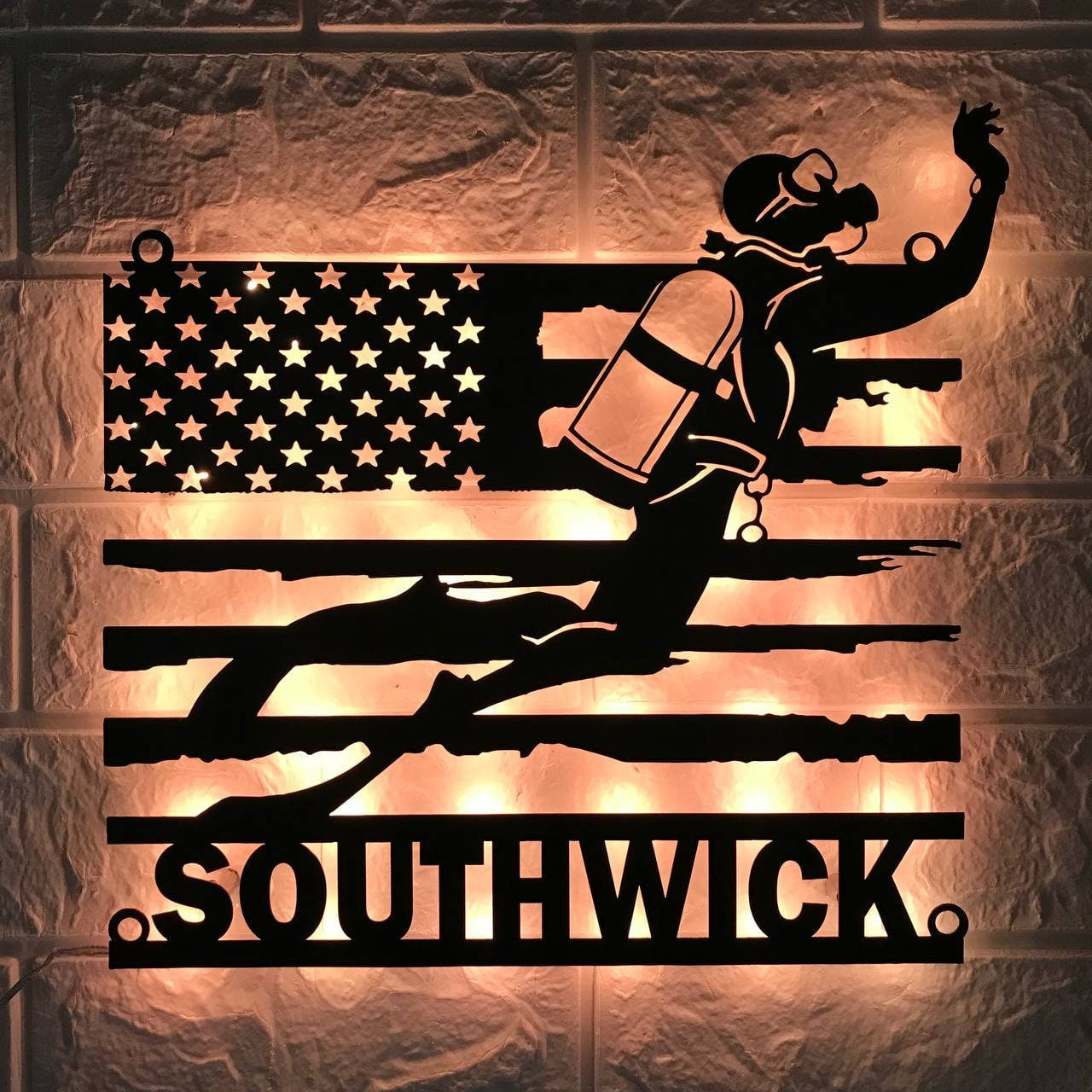 Craftnamesign Custom US Flag Scuba Diving Metal Wall Art LED Light ...