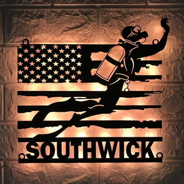 Craftnamesign Custom US Flag Scuba Diving Metal Wall Art LED Light ...