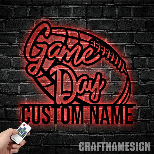 Craftnamesign Custom US Football Metal Wall Art With Led Light, Custom ...