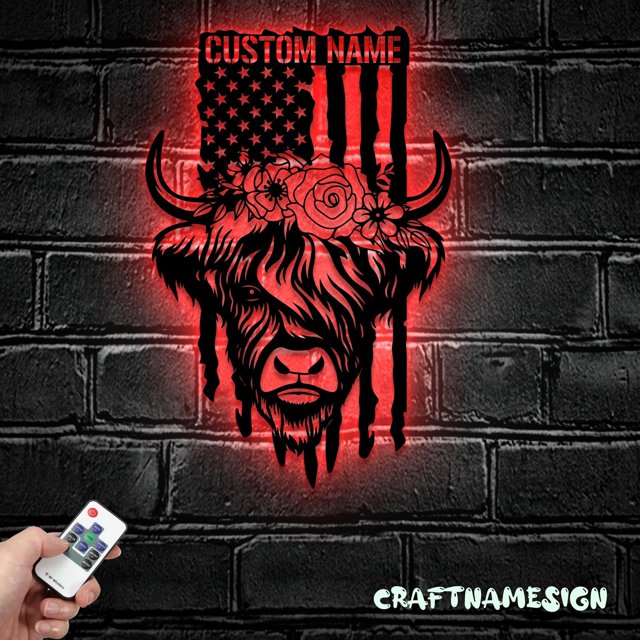 Craftnamesign Custom US Highland Cow Farmhouse Metal LED Light, Custom ...