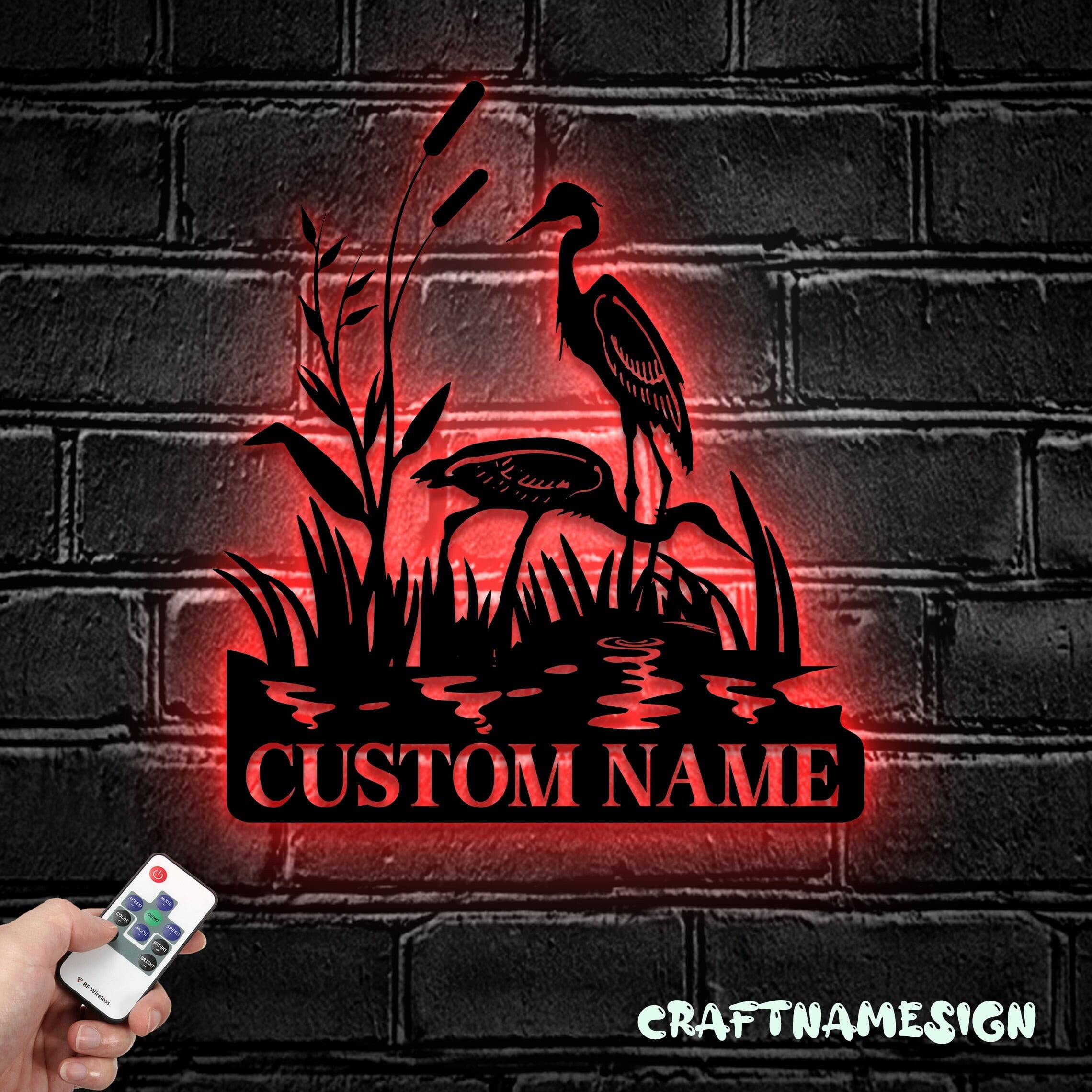 Craftnamesign Custom Couple Heron Bird Metal Wall Art LED Light, Custom ...