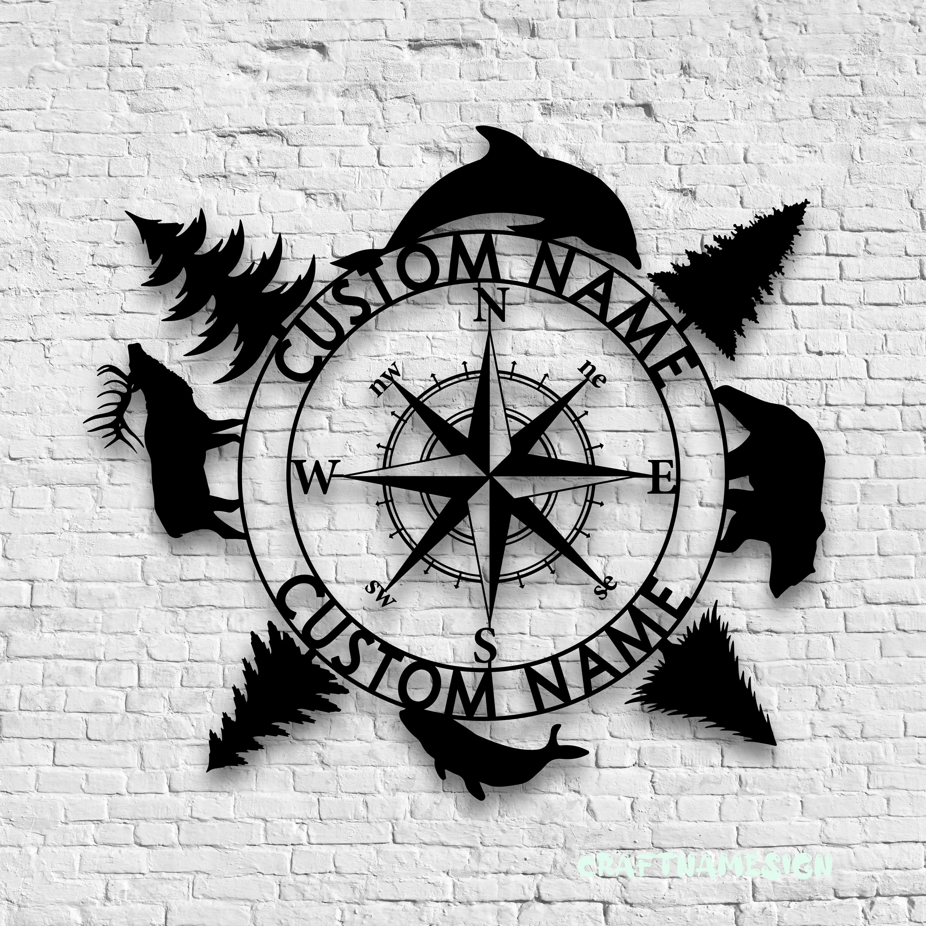 Craftnamesign Custom Compass Metal Wall Art LED Light, Coordinates Name ...