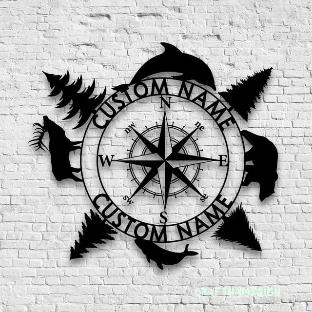 Craftnamesign Custom Compass Metal Wall Art LED Light, Coordinates Name ...