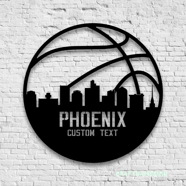 Craftnamesign Custom Phoenix Skyline Basketball Metal Wall Art LED ...
